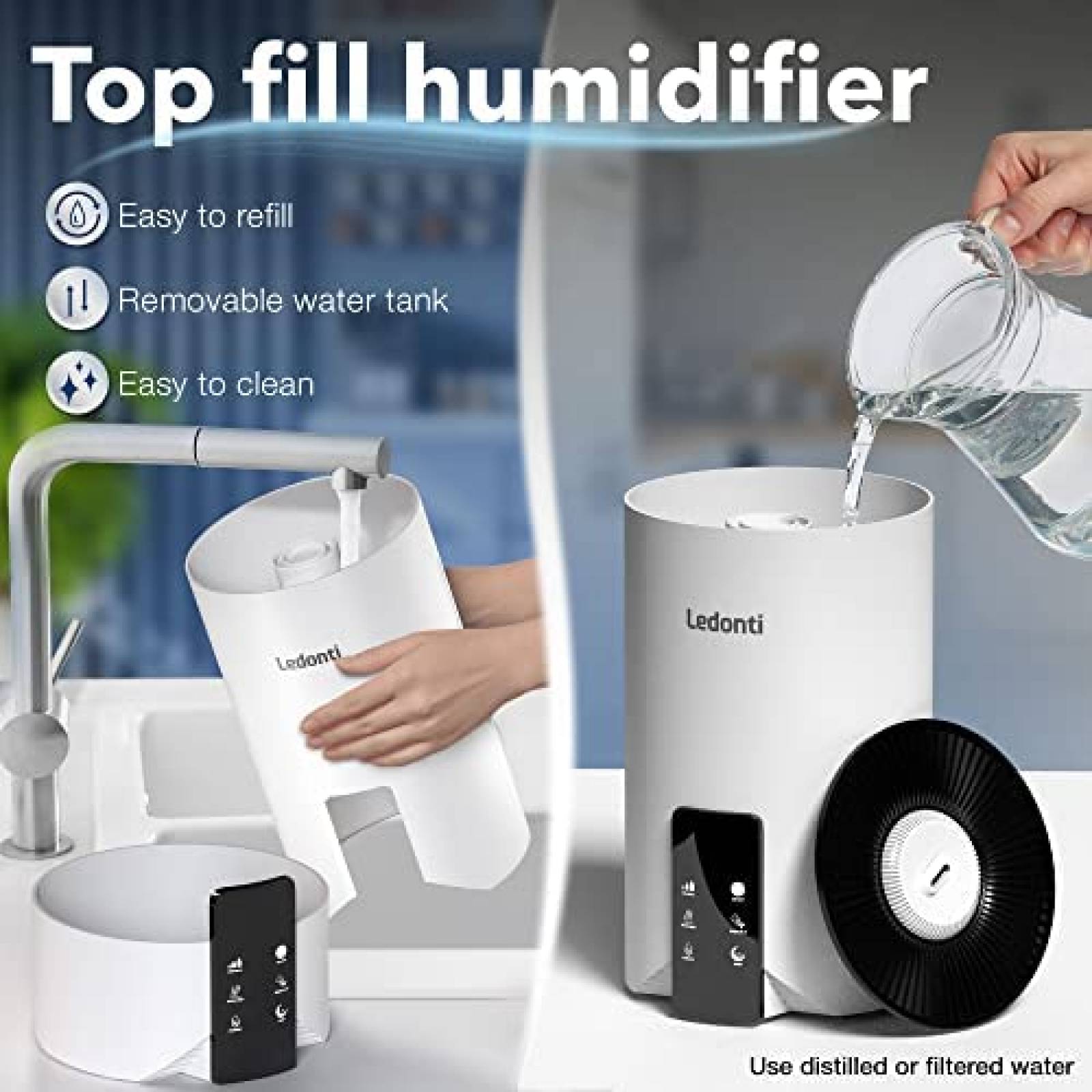 Humidificador Ledonti 4L Wifi App Ultrasonico 27m2 60C