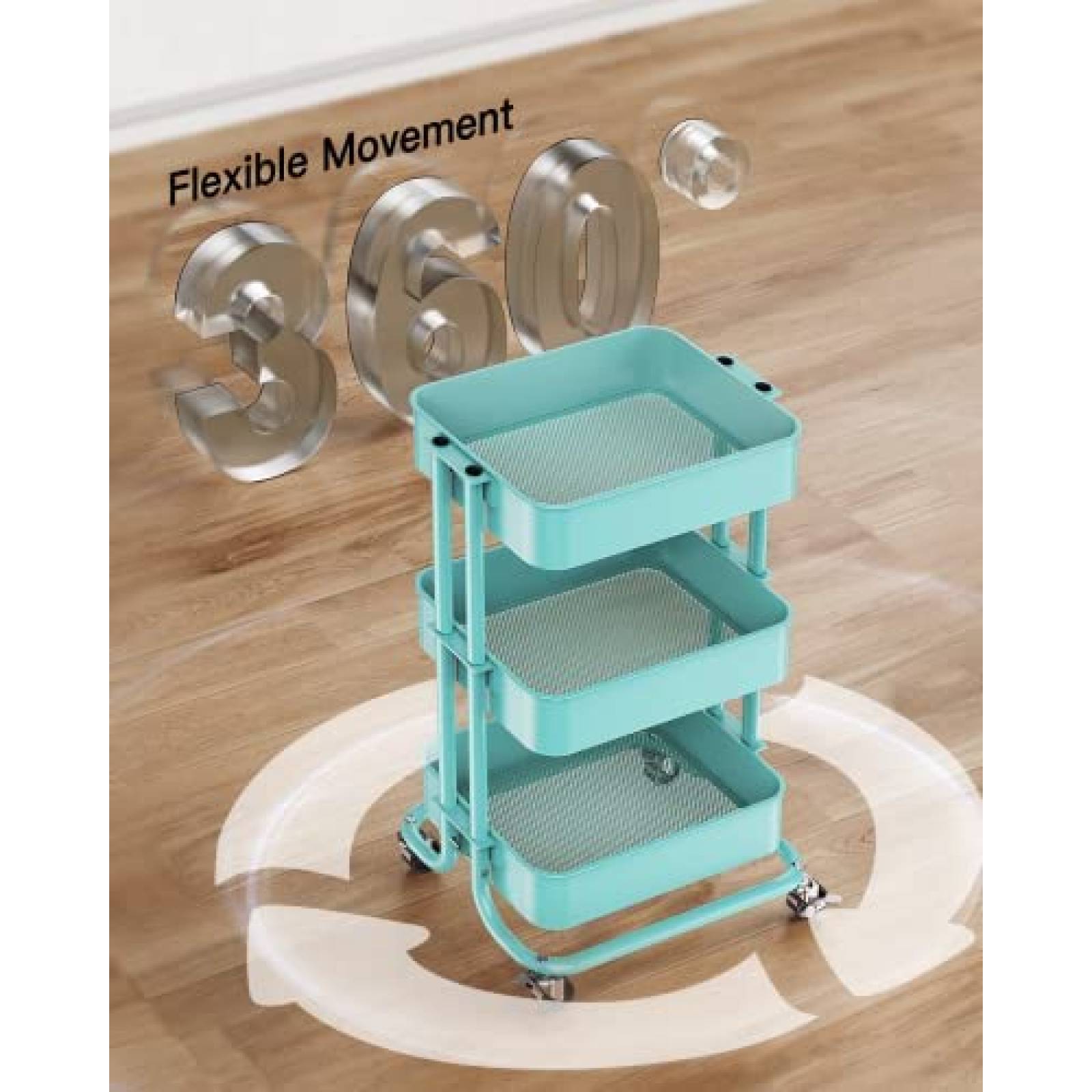 Carro Rodante Pipishell Utilitario de 3 Estantes -Turquesa