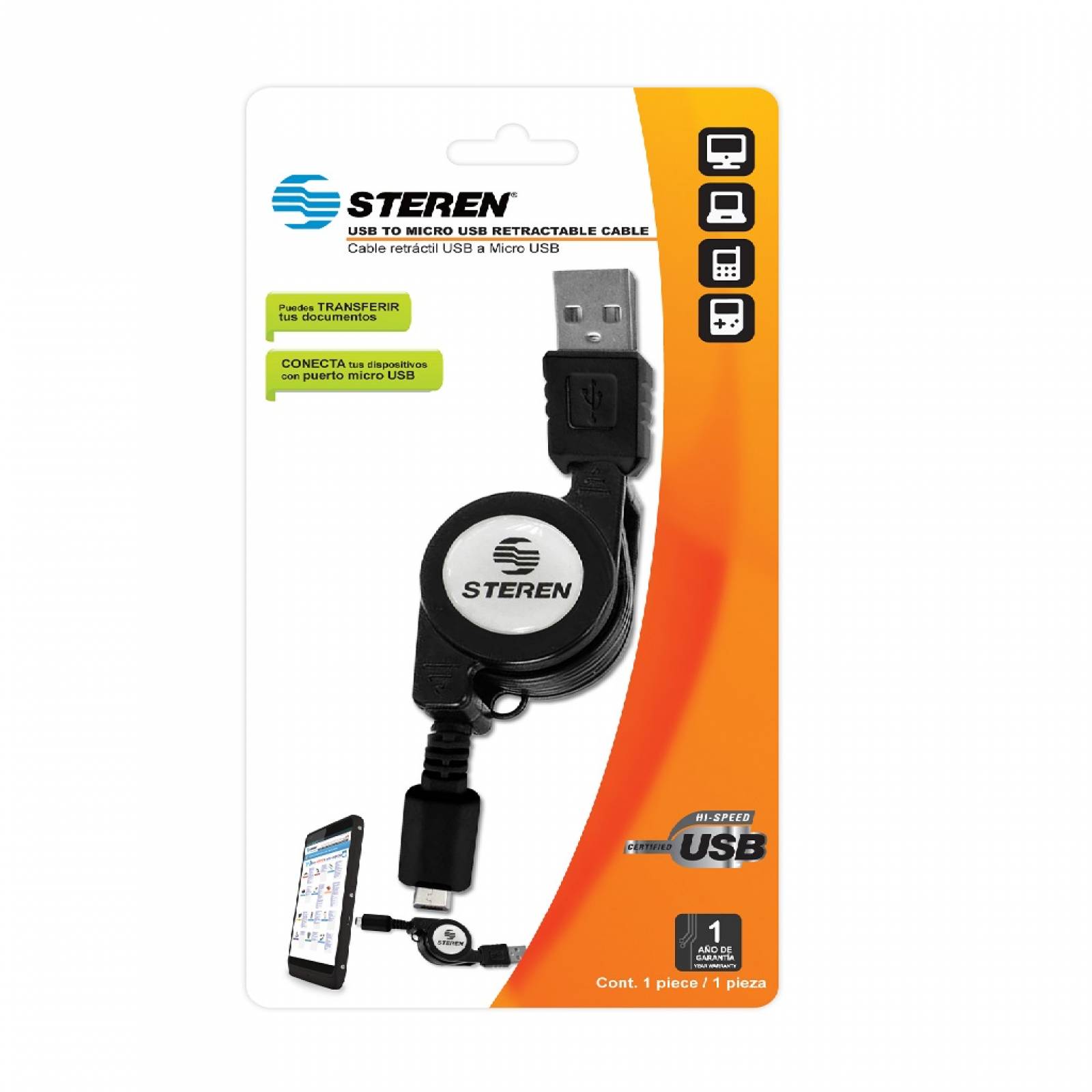 Cable retráctil USB a micro USB