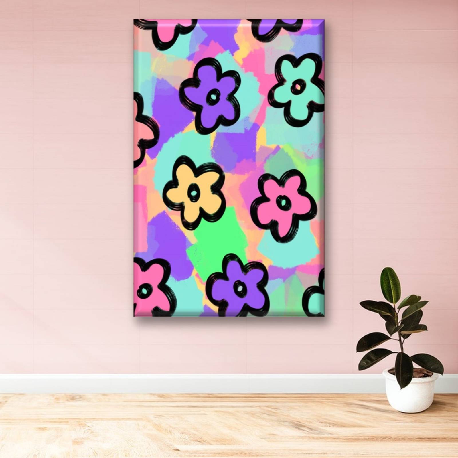 Cuadro Canva Decorativo Flores Y Muchos Colores 90X60 cm