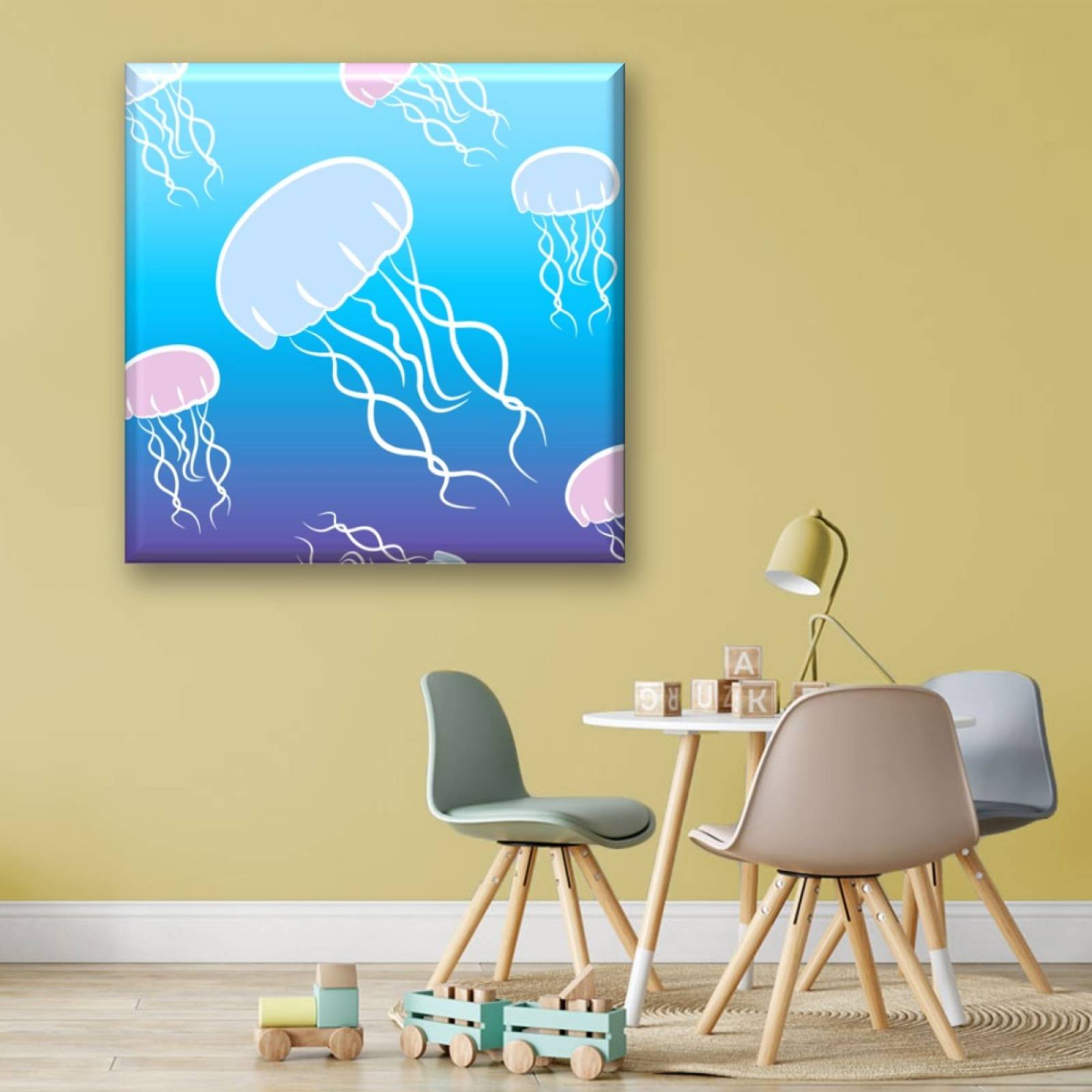 Cuadro Canva Decorativo Medusas Ilustración 80X80 cm.