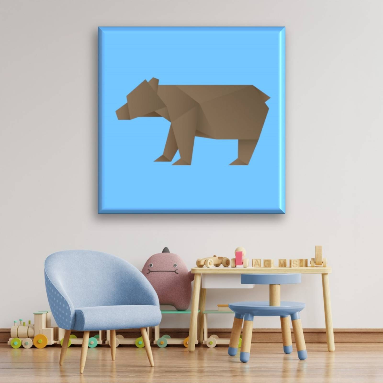 Cuadro Canva Decorativo Oso Origami 40X40 cm