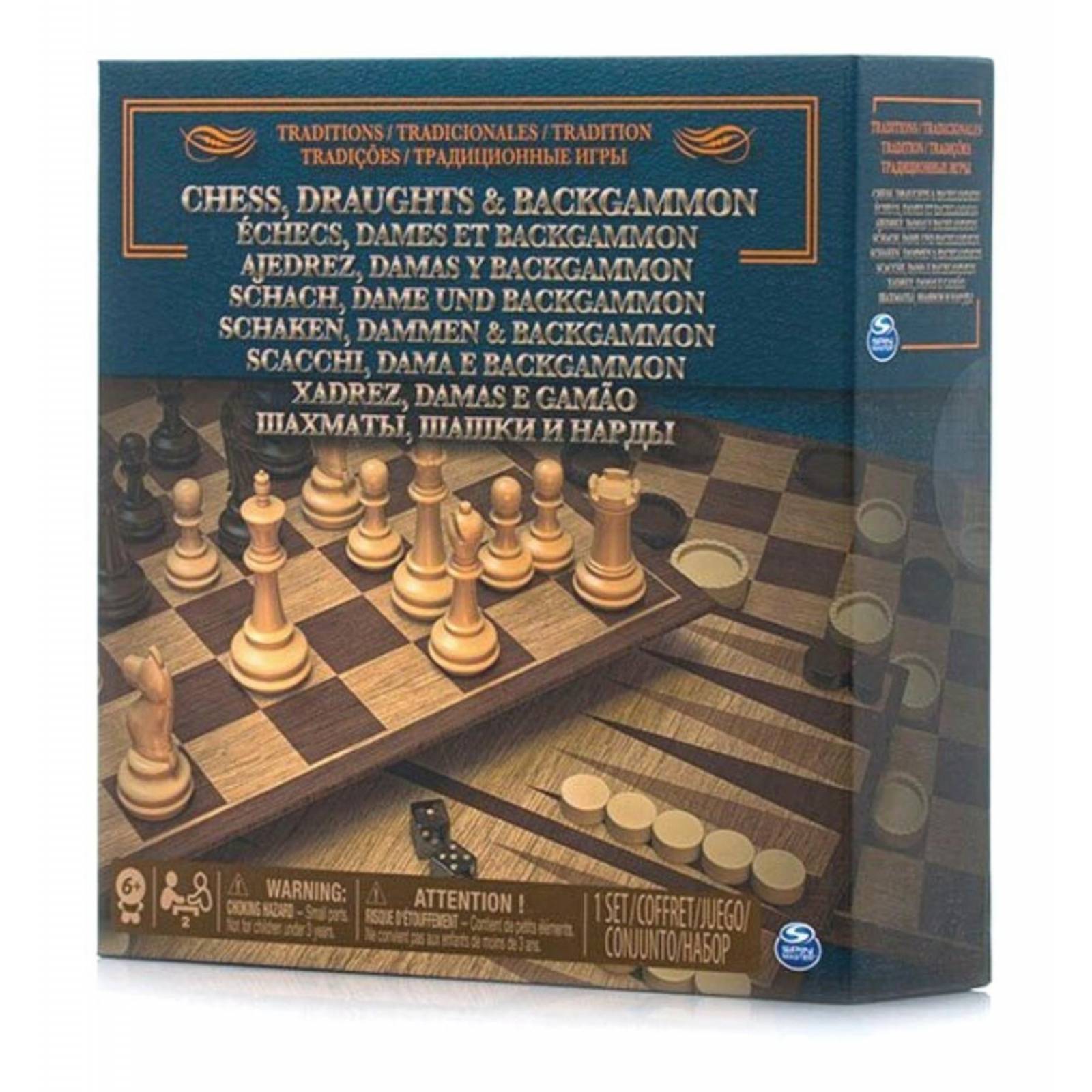 Board Game Ajedrez, Damas Y Backgammon Spin Master