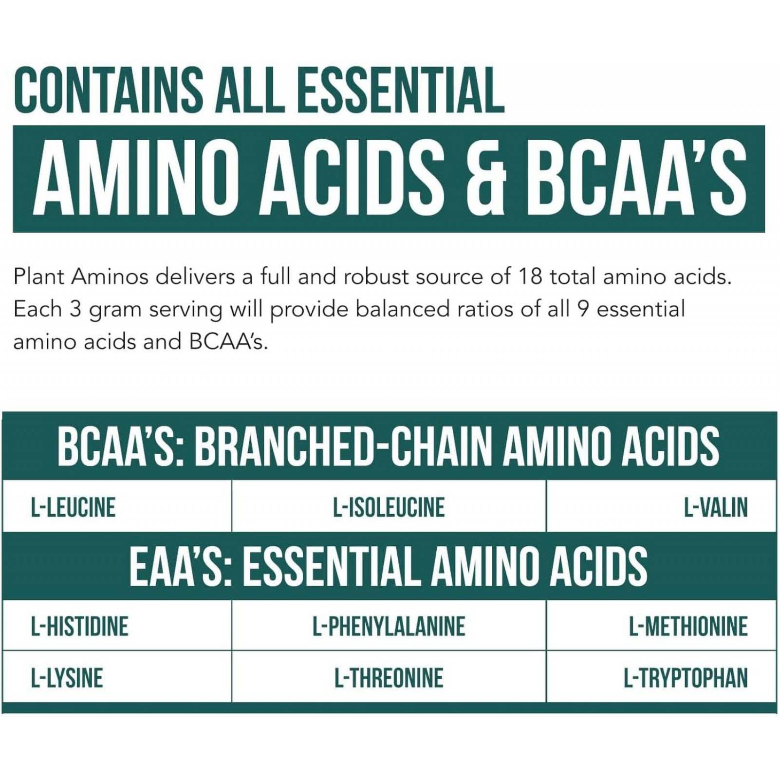Plant Aminoácidos esenciales orgánicos (EAA) y BCAA, 100% a base de plantas, vegano (360 tabletas)