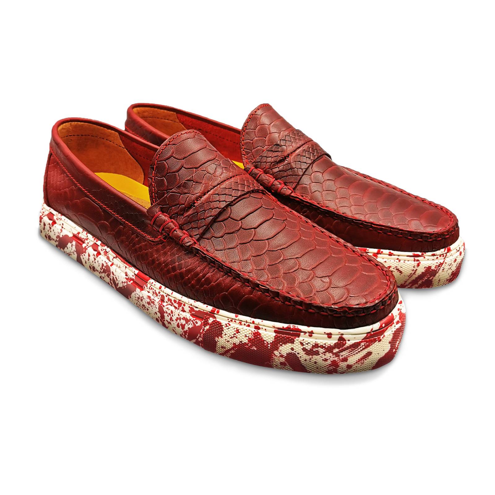 Sneakers Tennis Mocasin Spender Randem Grabado Python Rojo