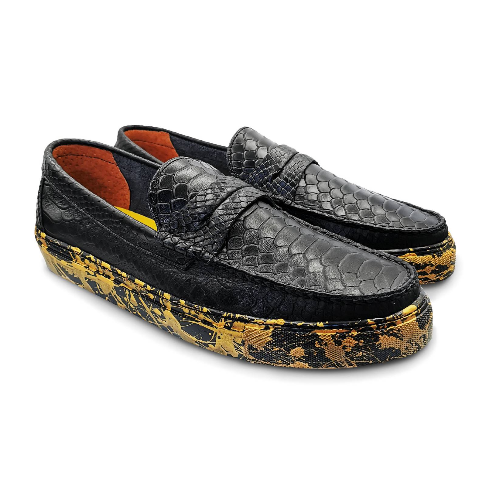 Sneakers Tennis Mocasin Spender Randem Grabado Python Golden Mamba Negro