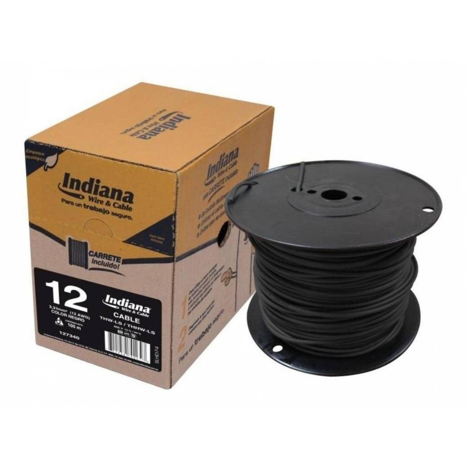 Cable Indiana Thw-ls/thhw-ls Calibre 12 Negro 100 M