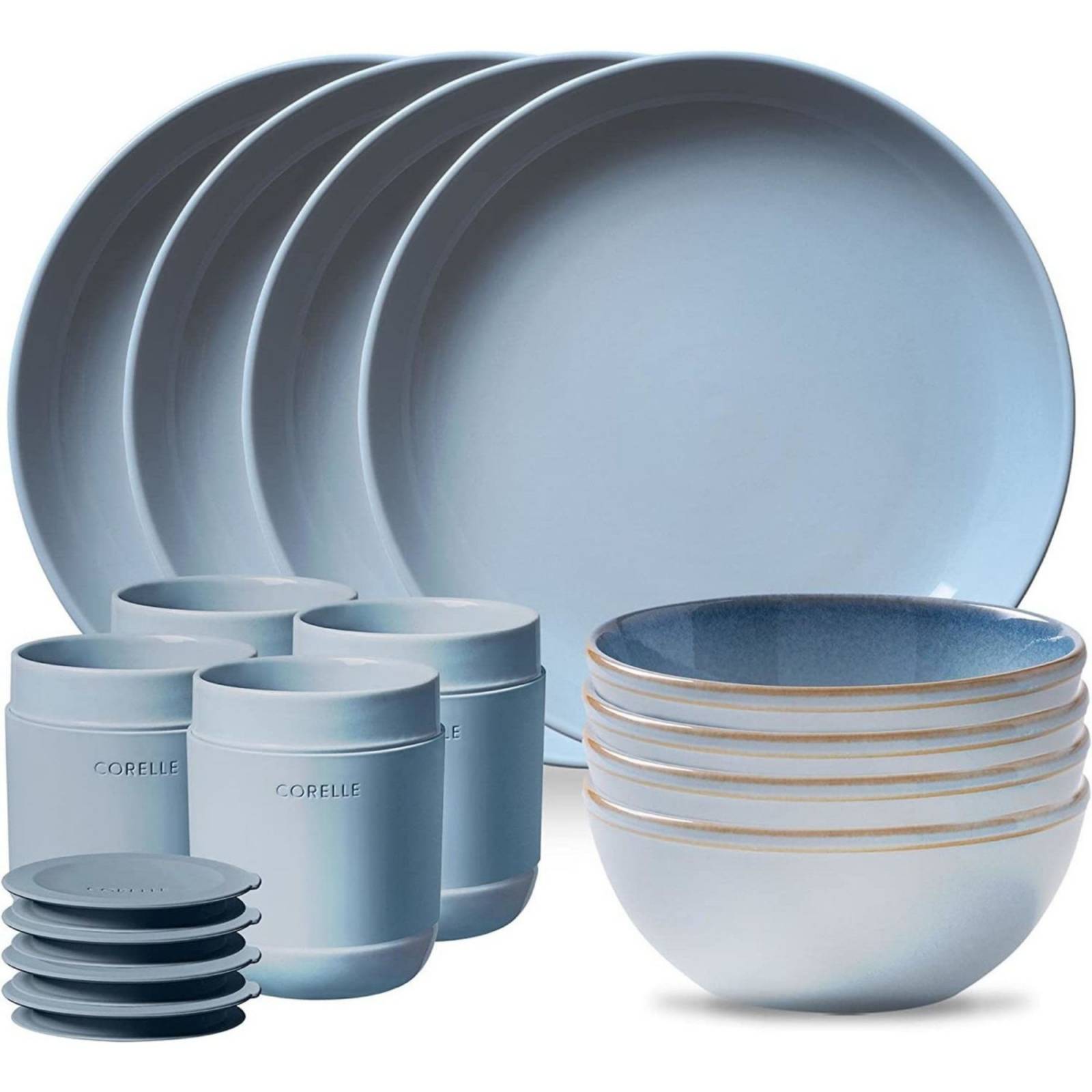 Set Vajilla Azul Nórdico Corelle 16 Piezas