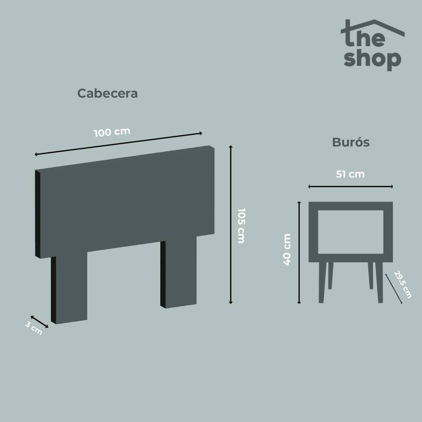 Burós y Cabecera para Recámara The Shop, Incluye 2 Burós Beige Unitalla