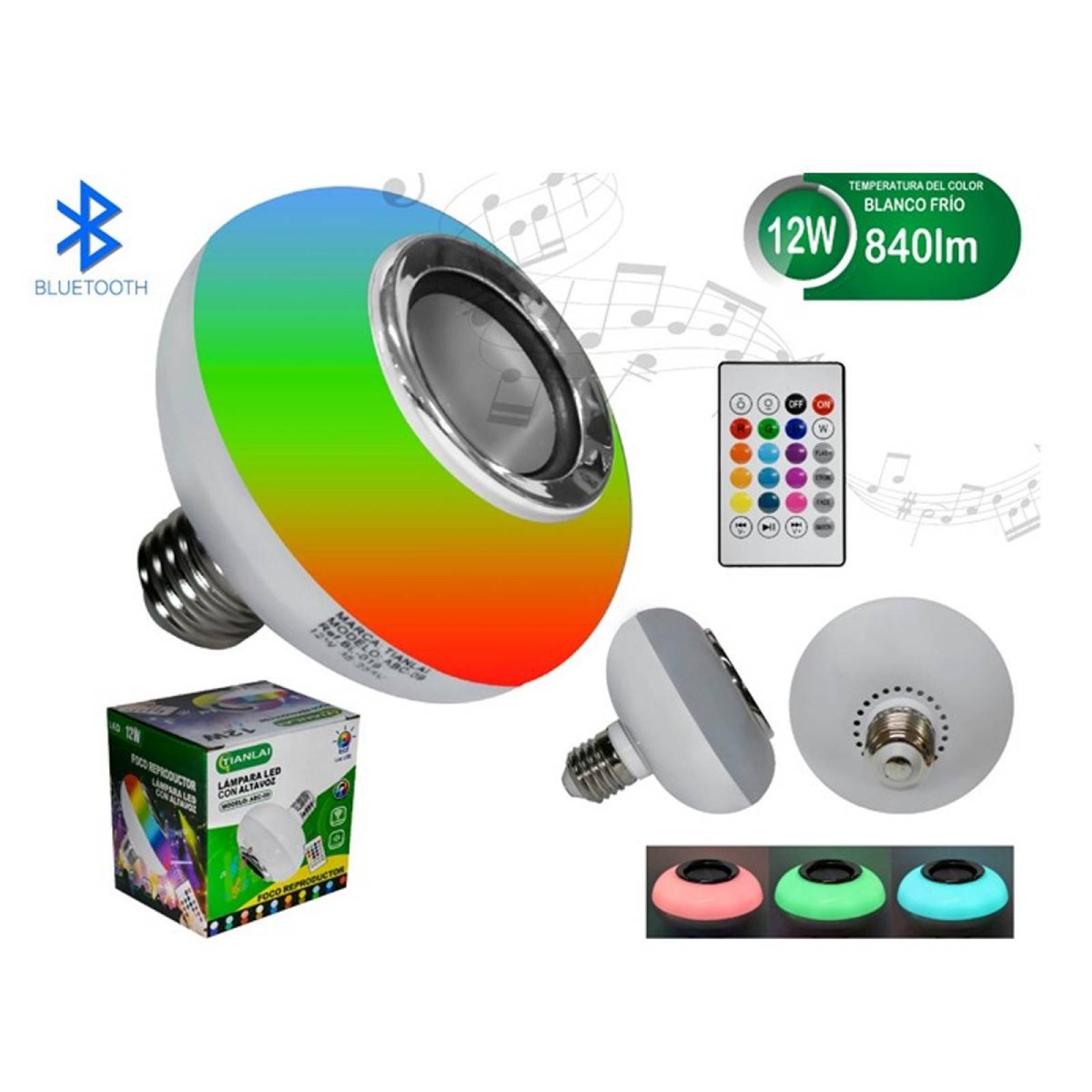 Foco Bombilla RGB Led Con Bocina Reproductor Bluetooth (BL-019)