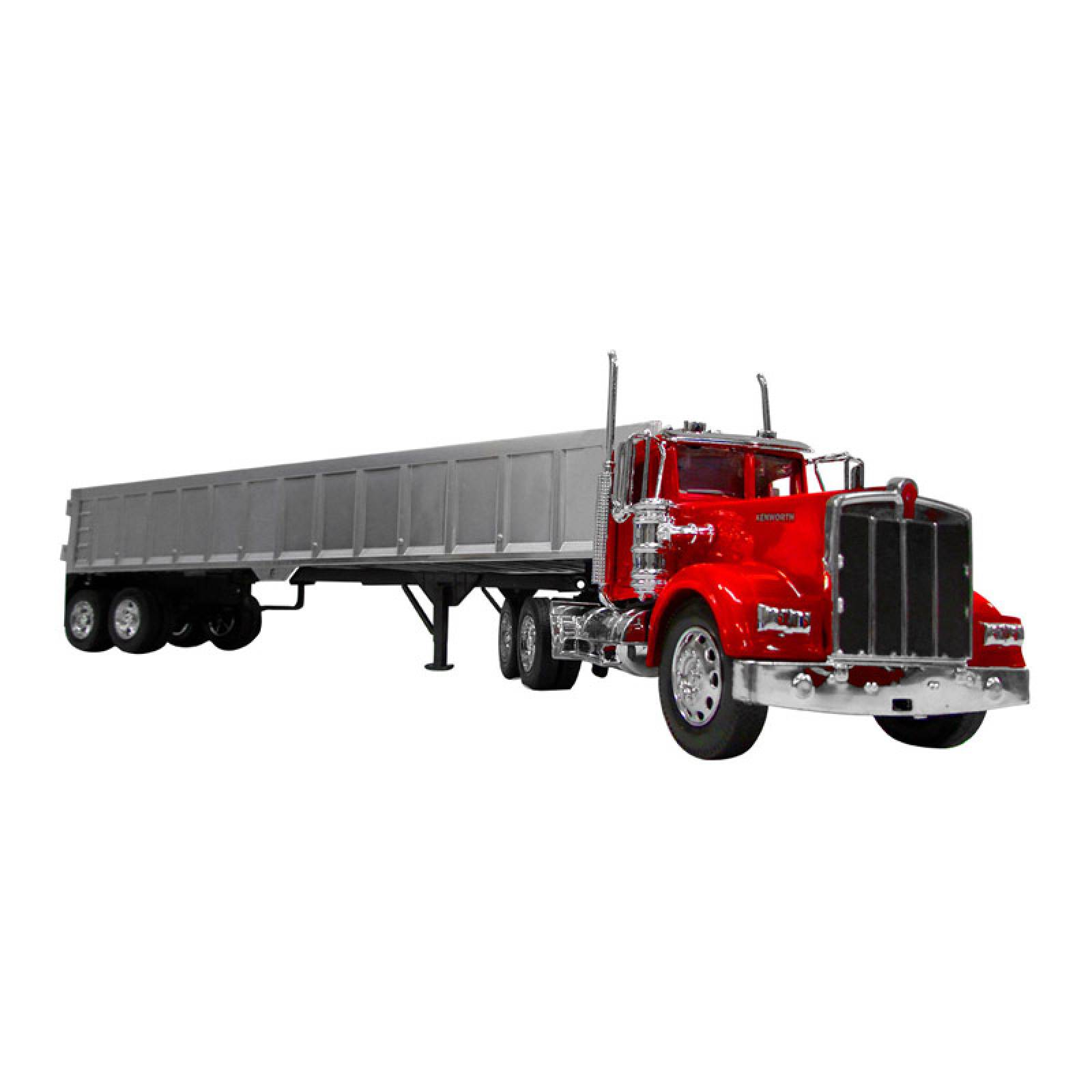 TRACTOCAMION KENWORTH W-900 ROJO CON REMOLQUE CAJA SECA ABIERTA ESCALA 1:32