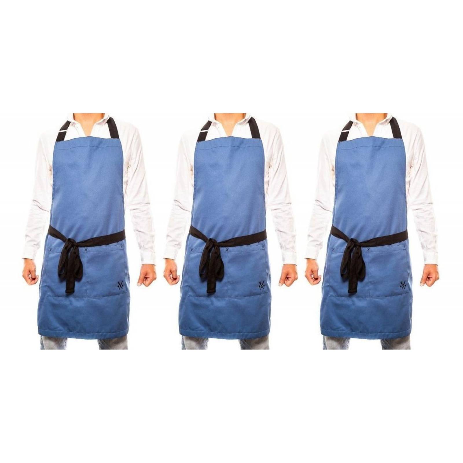 3 Pack de Mandil Delantal Pesani Básico Gabardina Azul