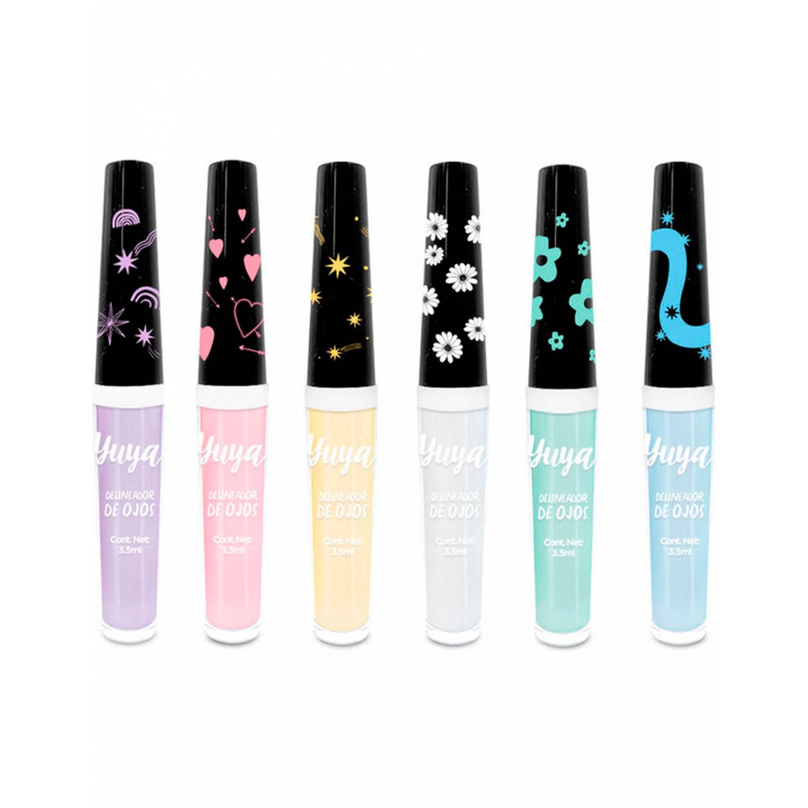 Yuya - Combo 6 Delineadores De Colores Para Ojos, 3.5 ml c/u Incluye: Verde, Roas, Lila, Blanco ...