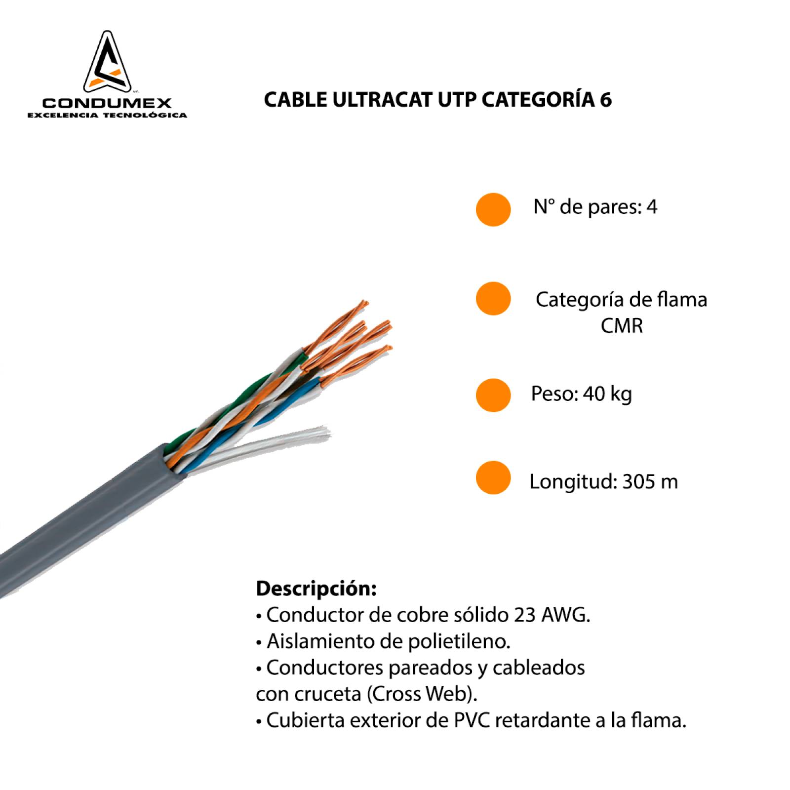 Cable UTP Cat6 Condumex 4 pares Calibre 23 awg 305mts