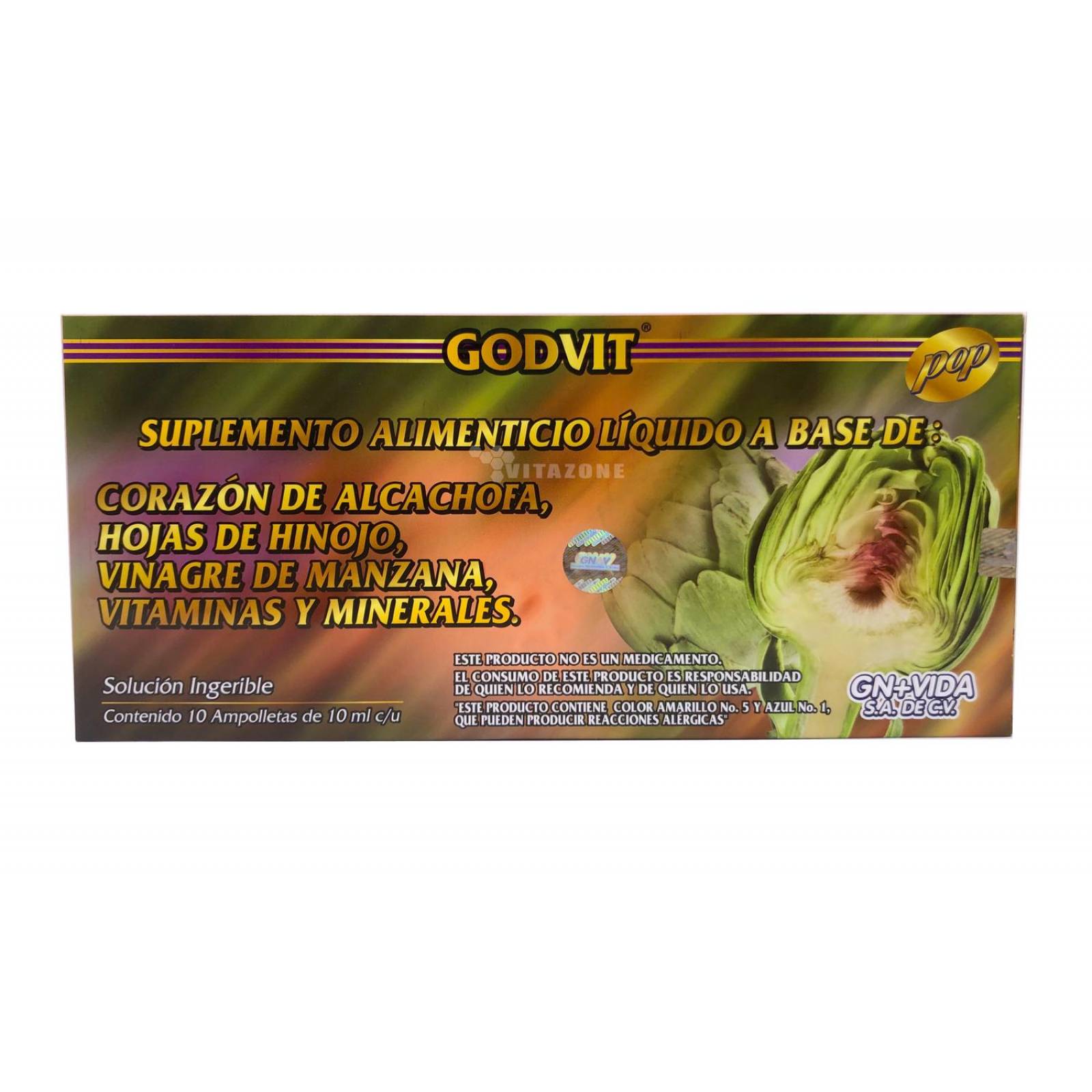 Godvit Alcachofa, Carnitina, Suplemento líquido 10 ampolletas de 10 ml ...