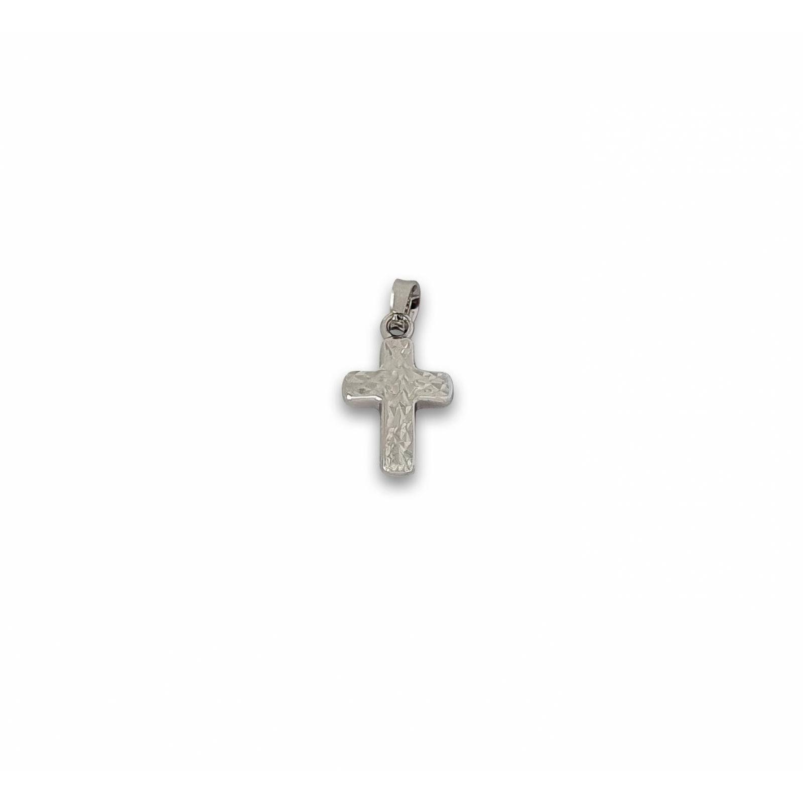 Dije Cruz Chica Oro Blanco Doble Vista Sólido 14k Bautizo Dama