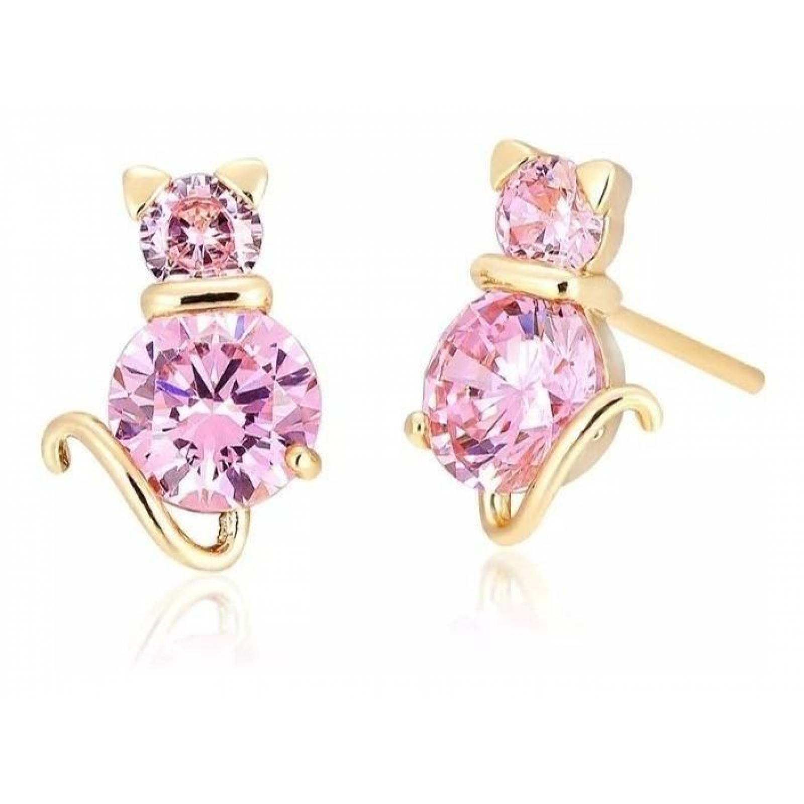 CRISTAL AMOR - Broqueles Gato Cristal Aquamarina Oro 14k Laminado Rosa