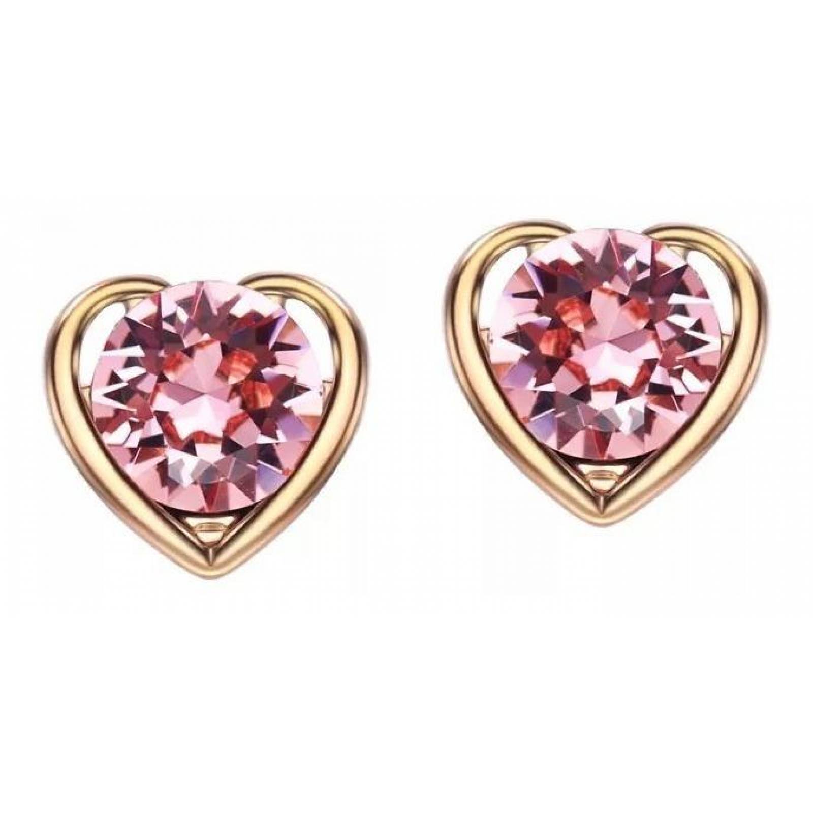 CRISTAL AMOR - Broqueles Corazón Cristal Oro 14k Laminado Rosa