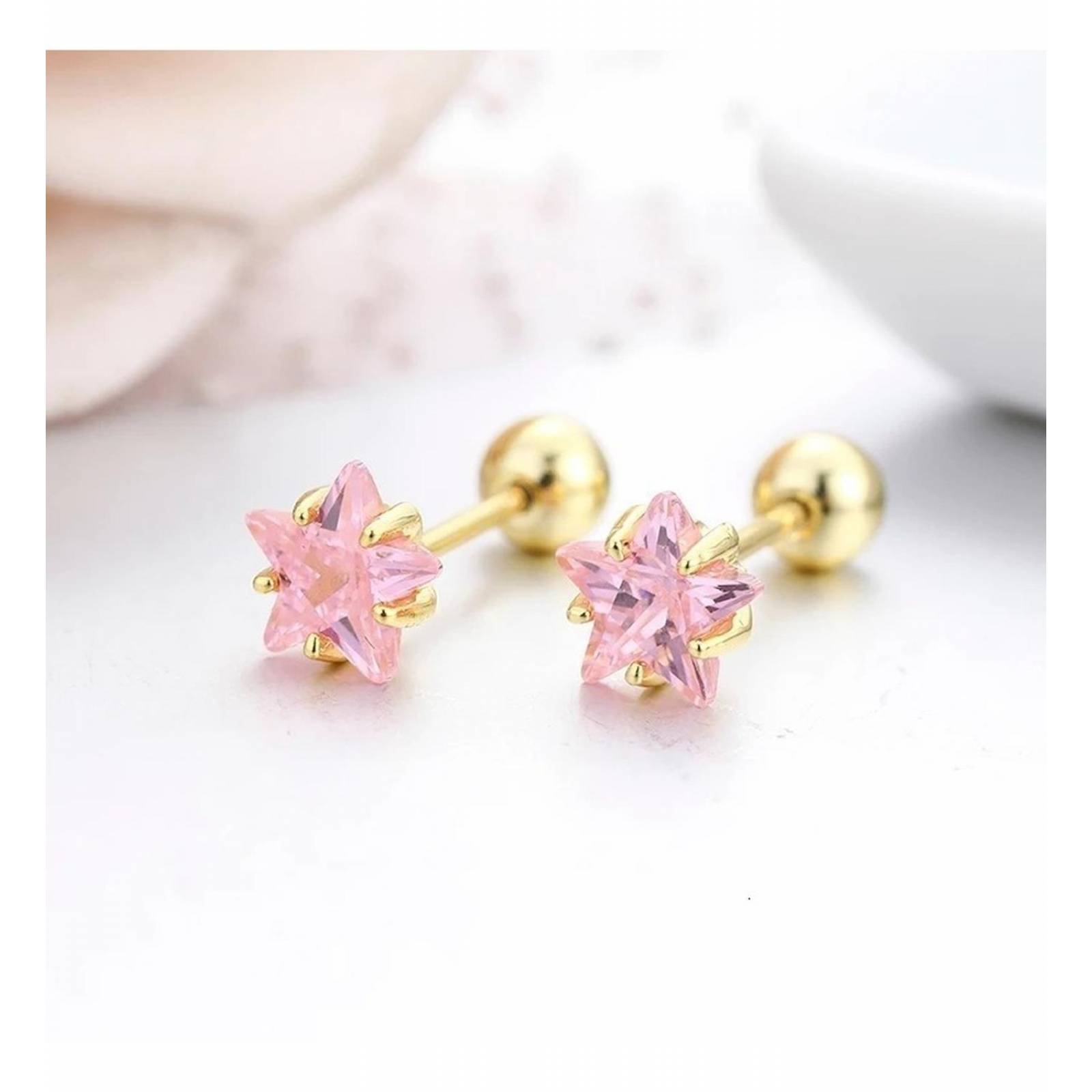 CRISTAL AMOR - Broqueles Estrella Cristal Oro 14k Laminado Bolita Niña ...