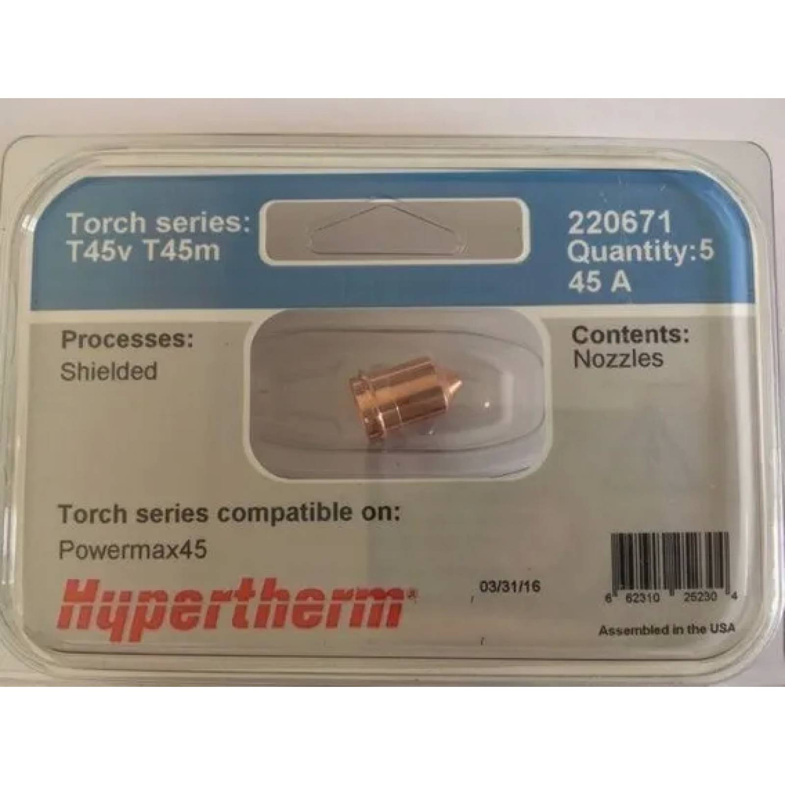 PAQUETE 5 PZ NOZZLE BOQUILLA DE PLASMA POWERMAX 45 220671 HYPERTHERM