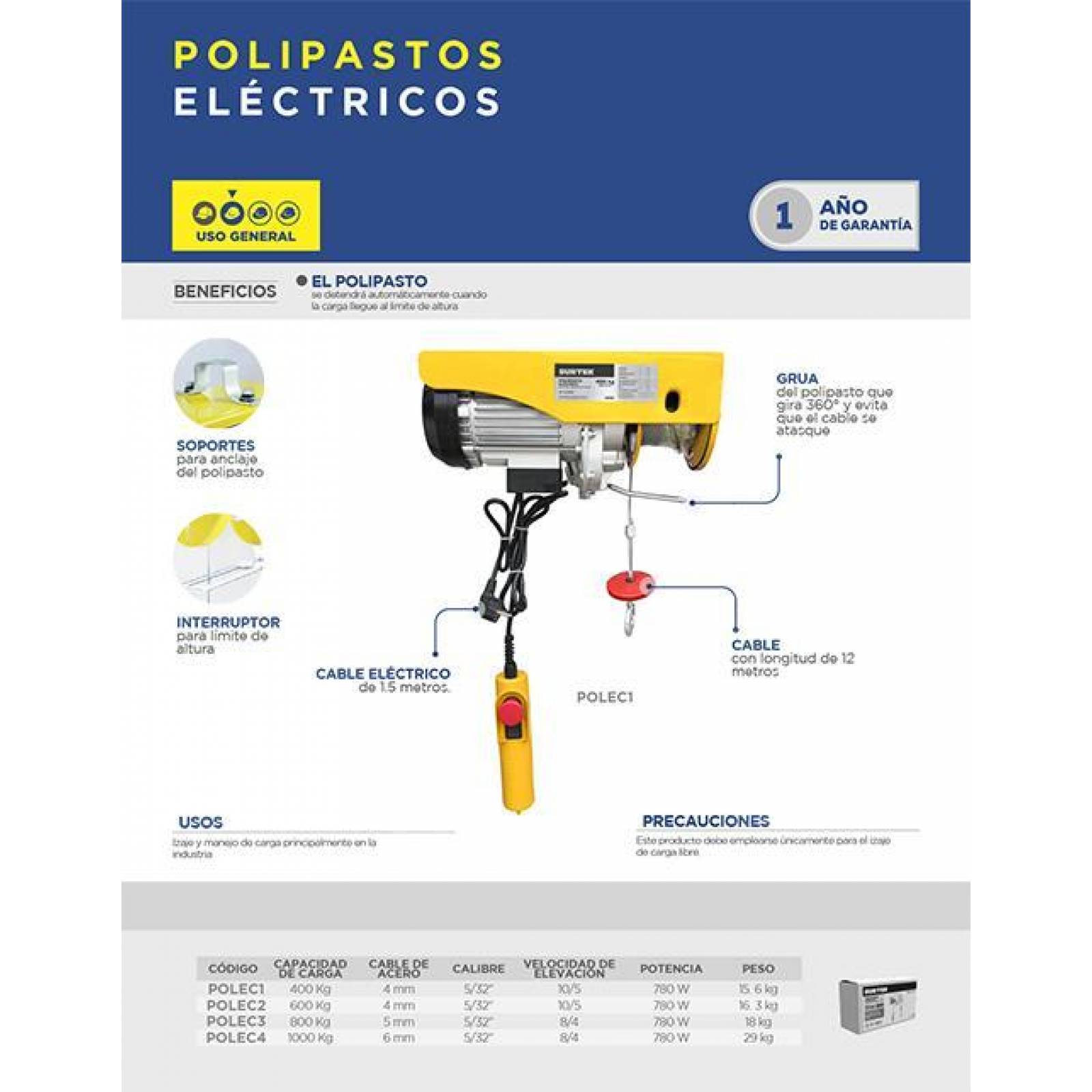 Polipasto electrico 400kgs Surtek POLEC1