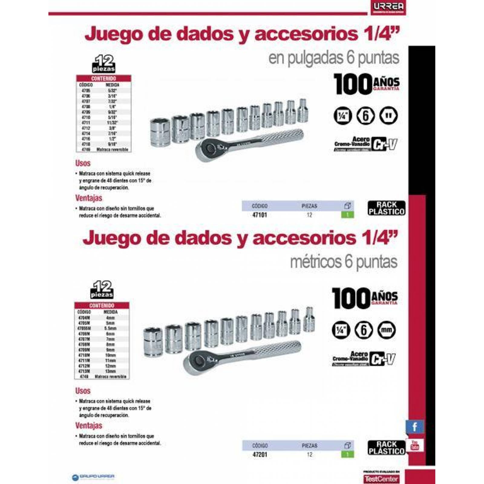 Juego De Dados Y Accesorios Milimétrico 12 Piezas 1 4 Urrea 47201