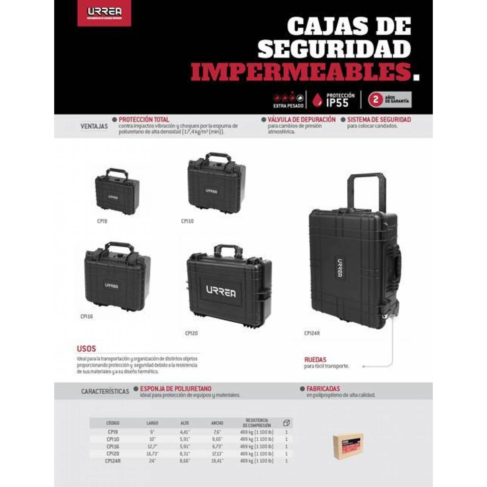 Caja impermeable 24" c/ruedas Urrea CPI24R