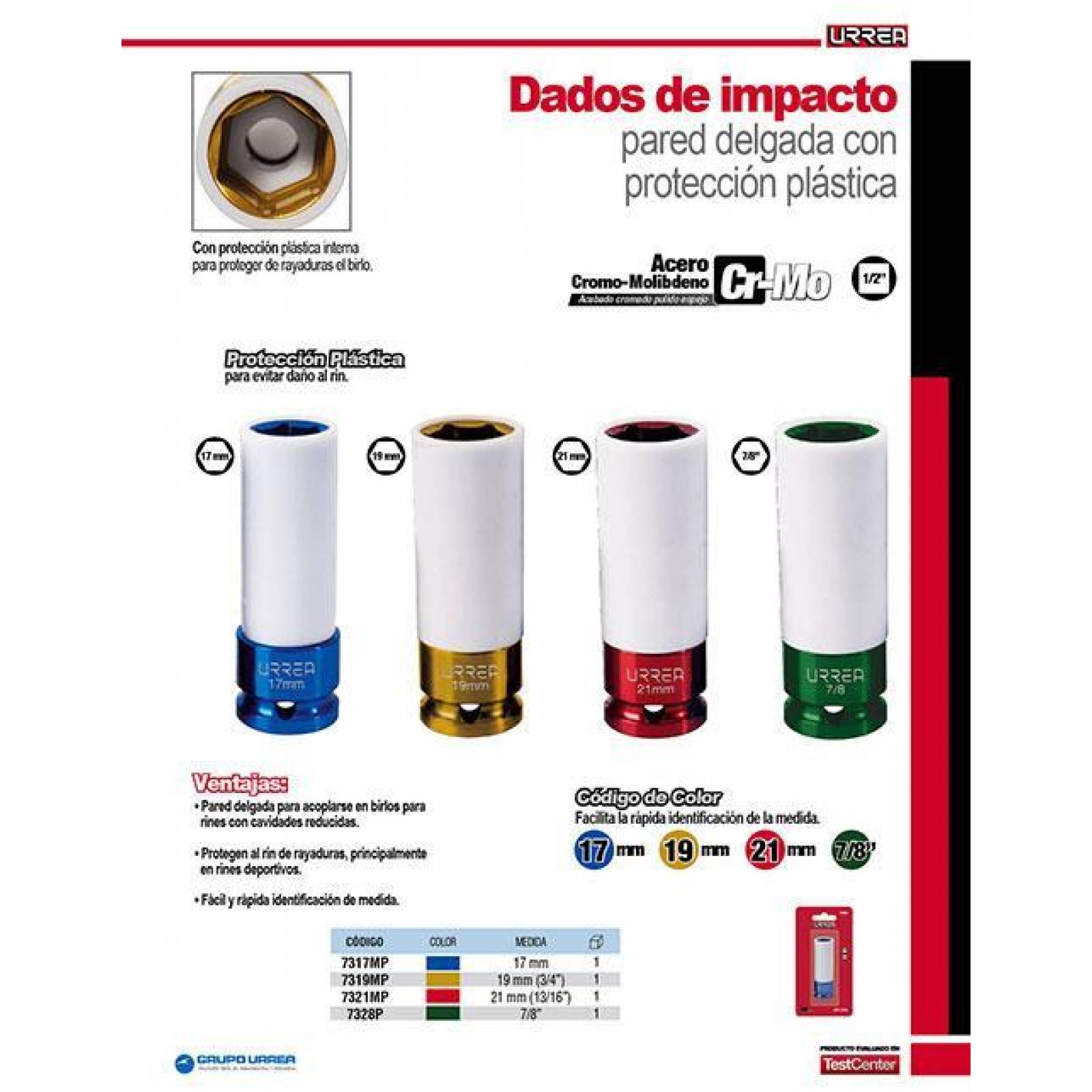 Dado de impacto 1/2" con protección Nylamid 21 mm Urrea 7321MP