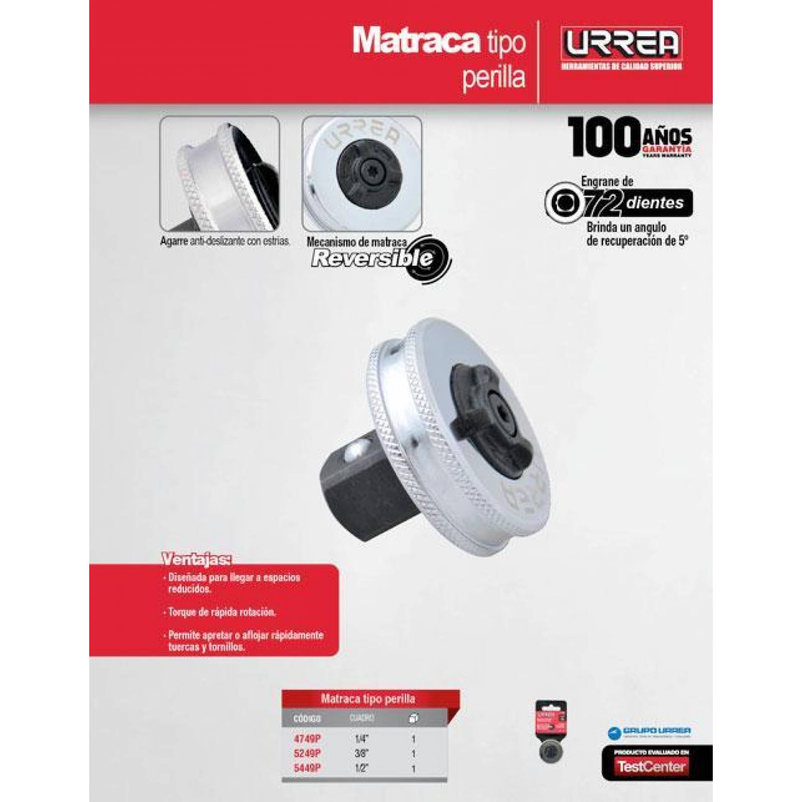 Matraca 1/2" reversible perilla Urrea 5449P