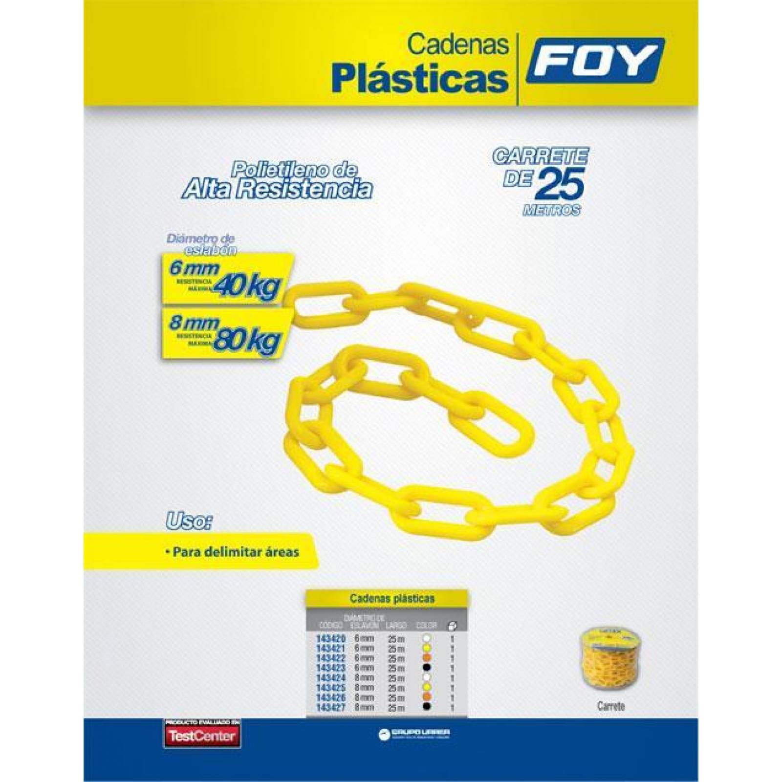 Cadena plástica 6 mm x 1/4" 25 mt 40 kg blanca Foy 143420