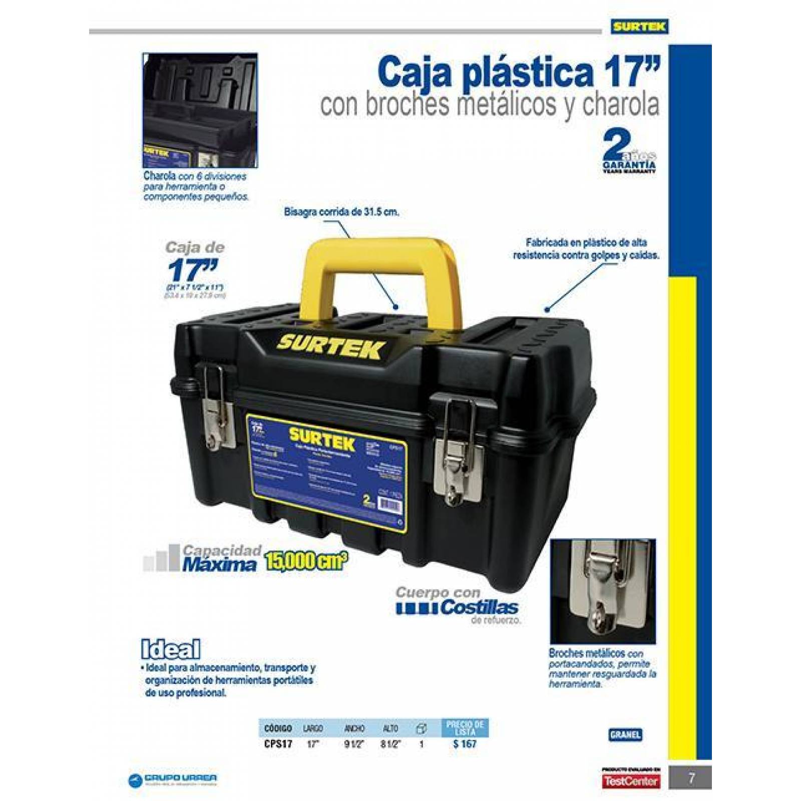 Surtek Caja portaherramientas plástica 17" broches metal CPS17