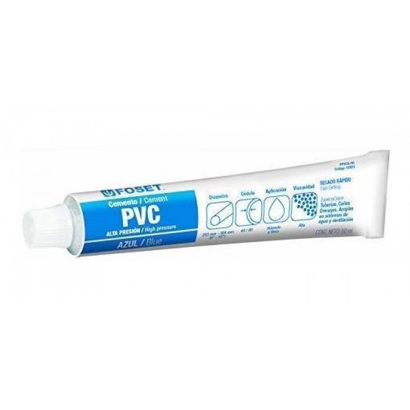 Cemento azul para PVC en tubo de 50 ml, alta presión, Foset 42023
