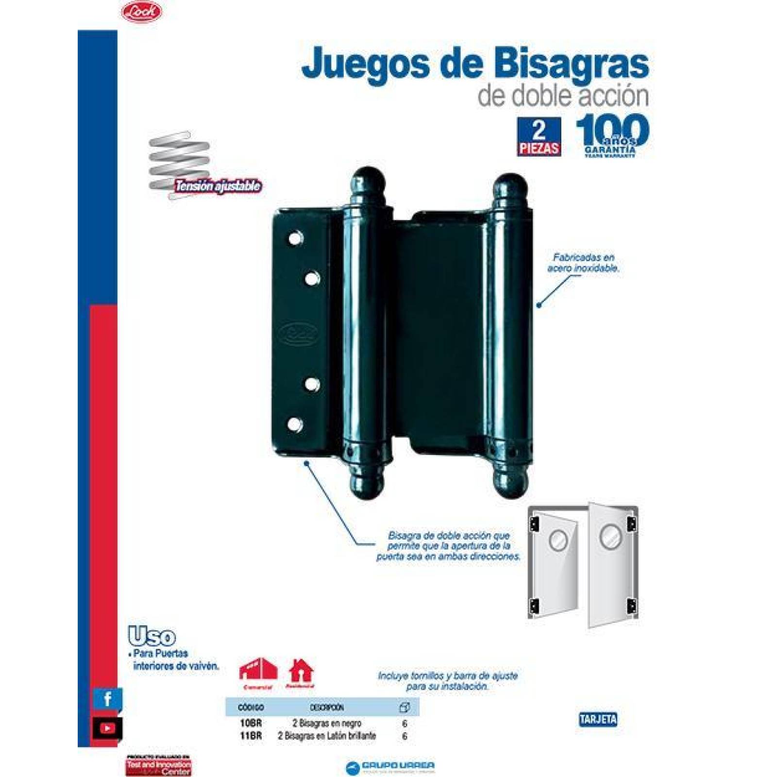 Juego 2 bisagra doble acción negro Lock 10BR