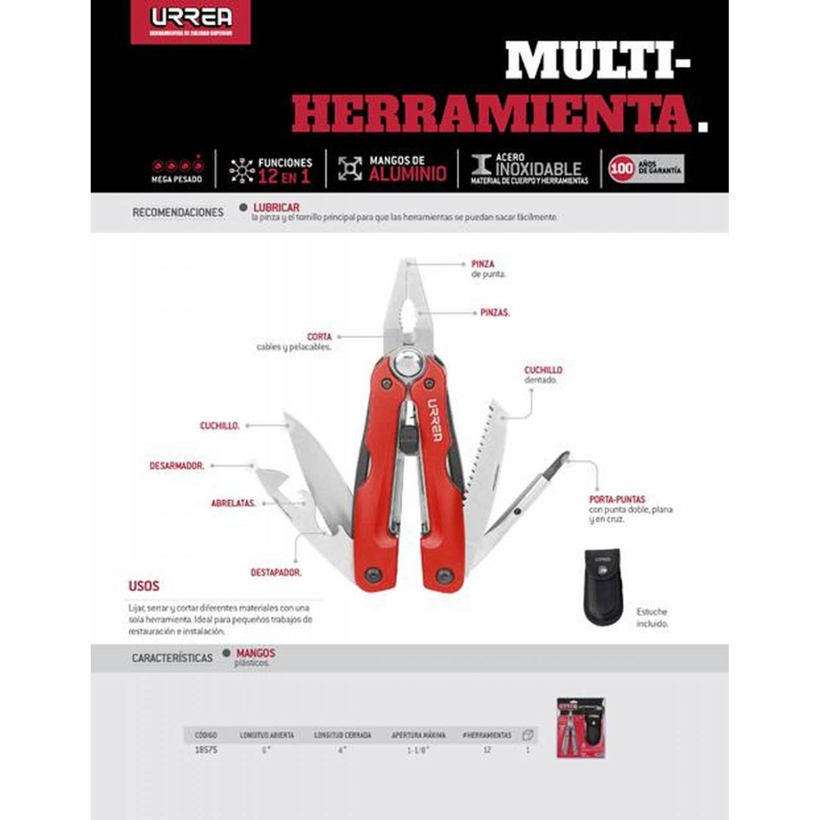 Multiherramientas 12 en 1 retráctil con mangos plástico y funda ...