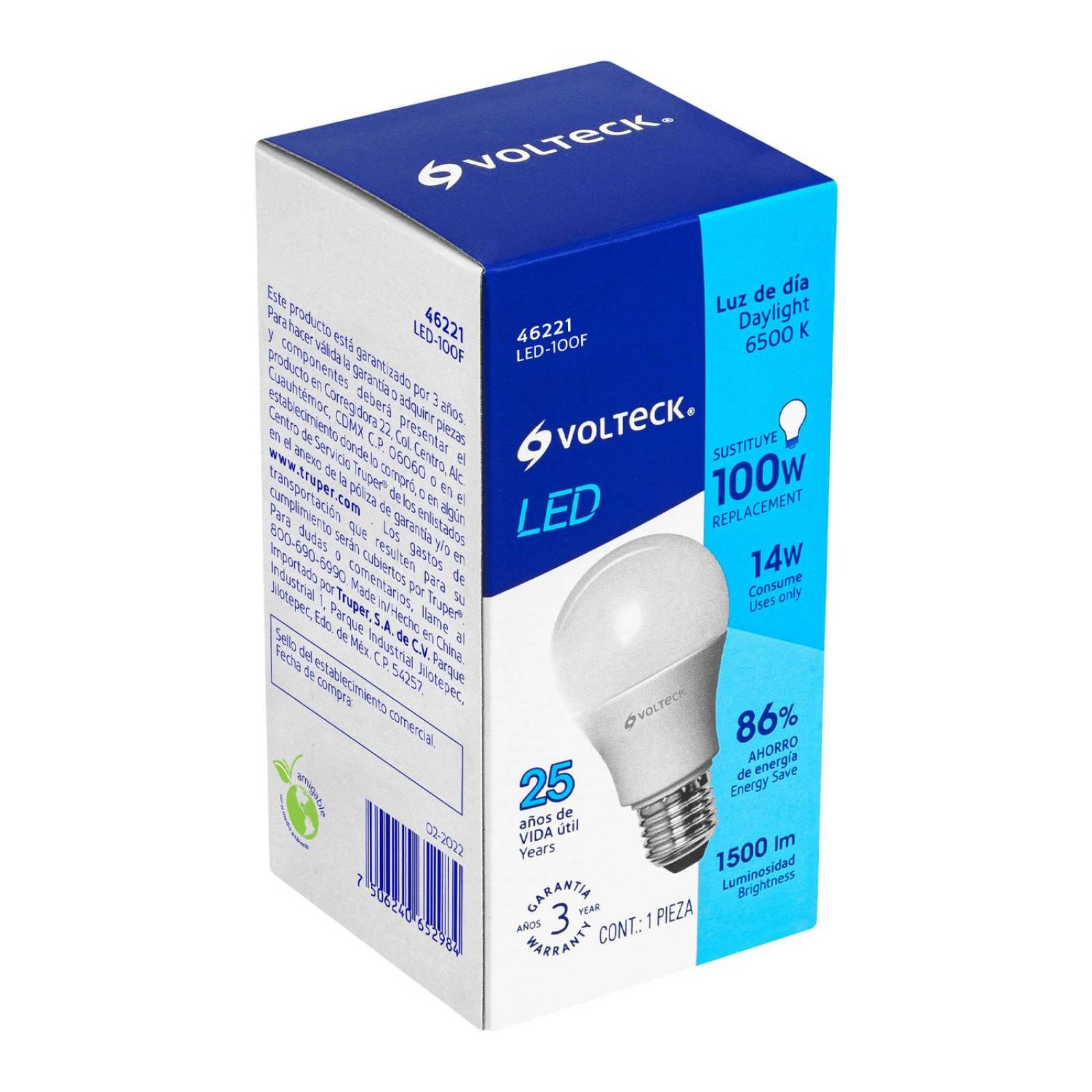 Lámpara Led Tipo Bulbo A19 14 W Luz De Día Caja Volteck 46221