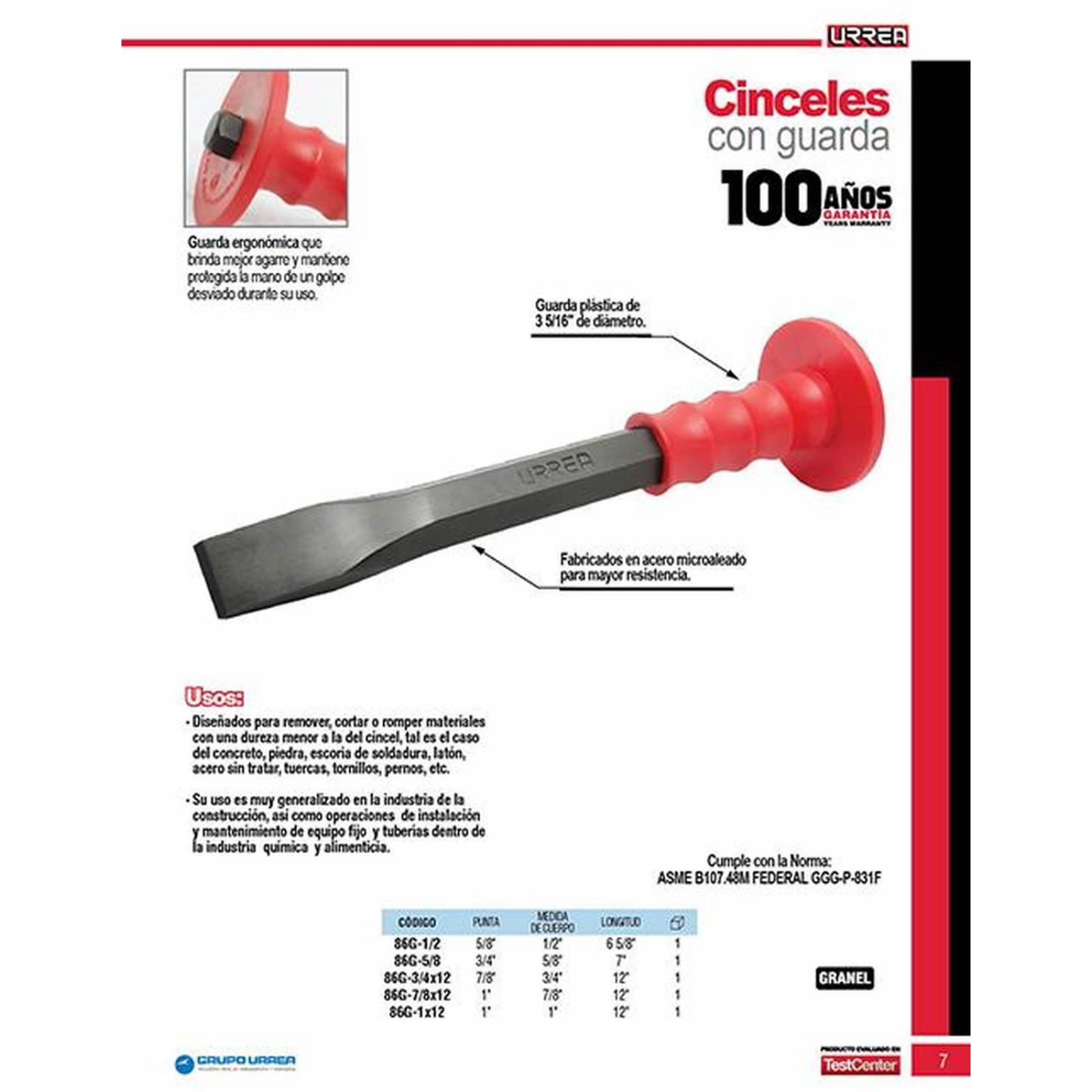 Cincel corta frío con guarda 1/2" Urrea 86G-1/2