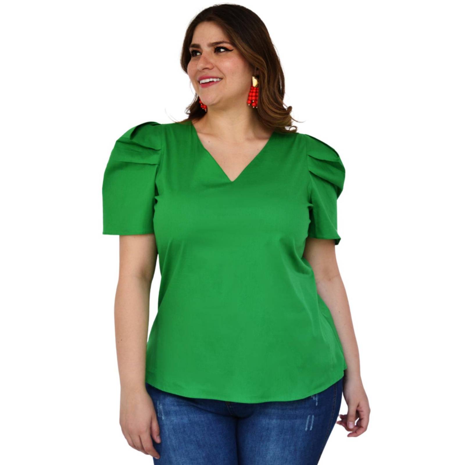 Blusa de popelina Roman Fashion /Tallas Extras, 2127 (Verde Kelly)