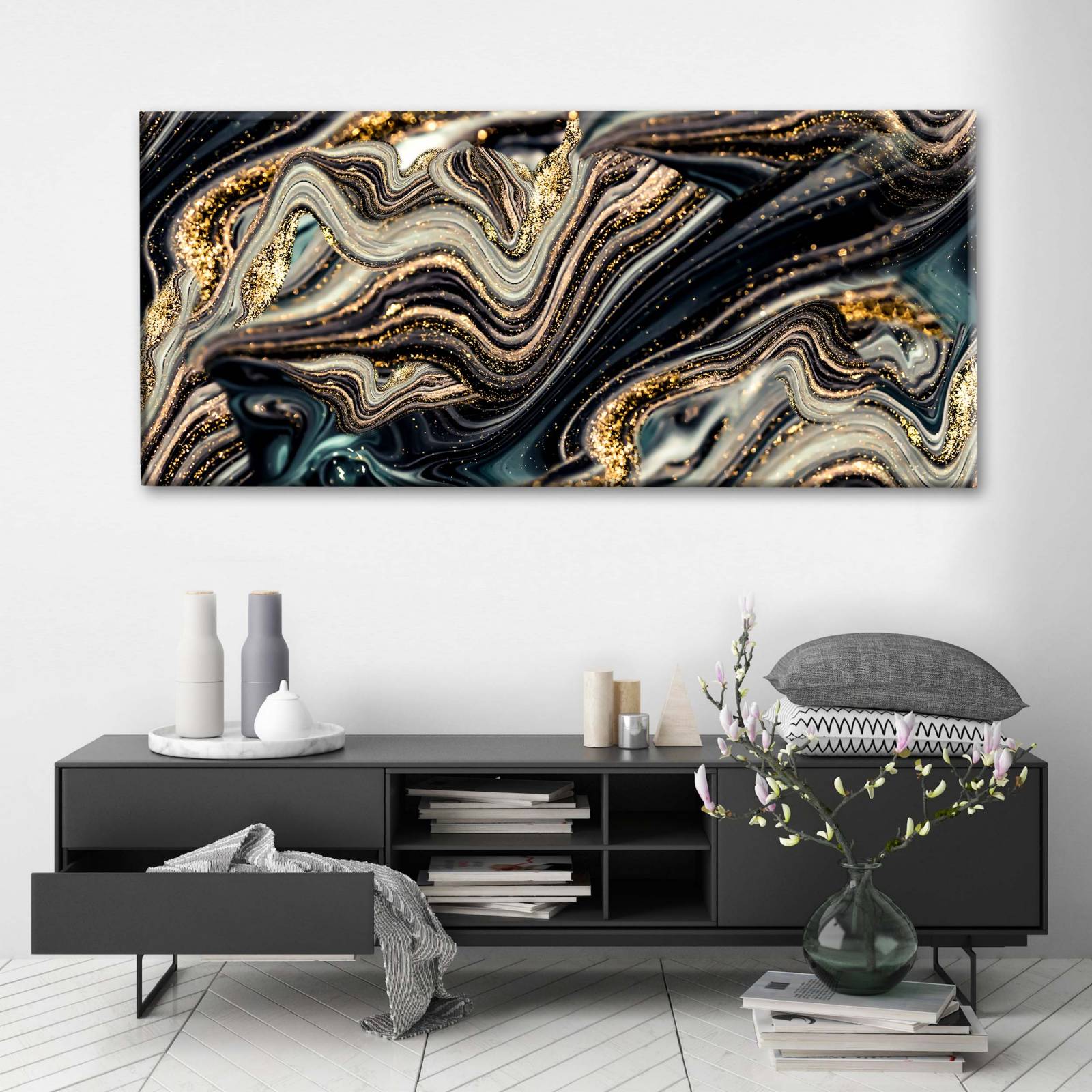 Cuadro Decorativo Canvas Remolinos dorados 120x60