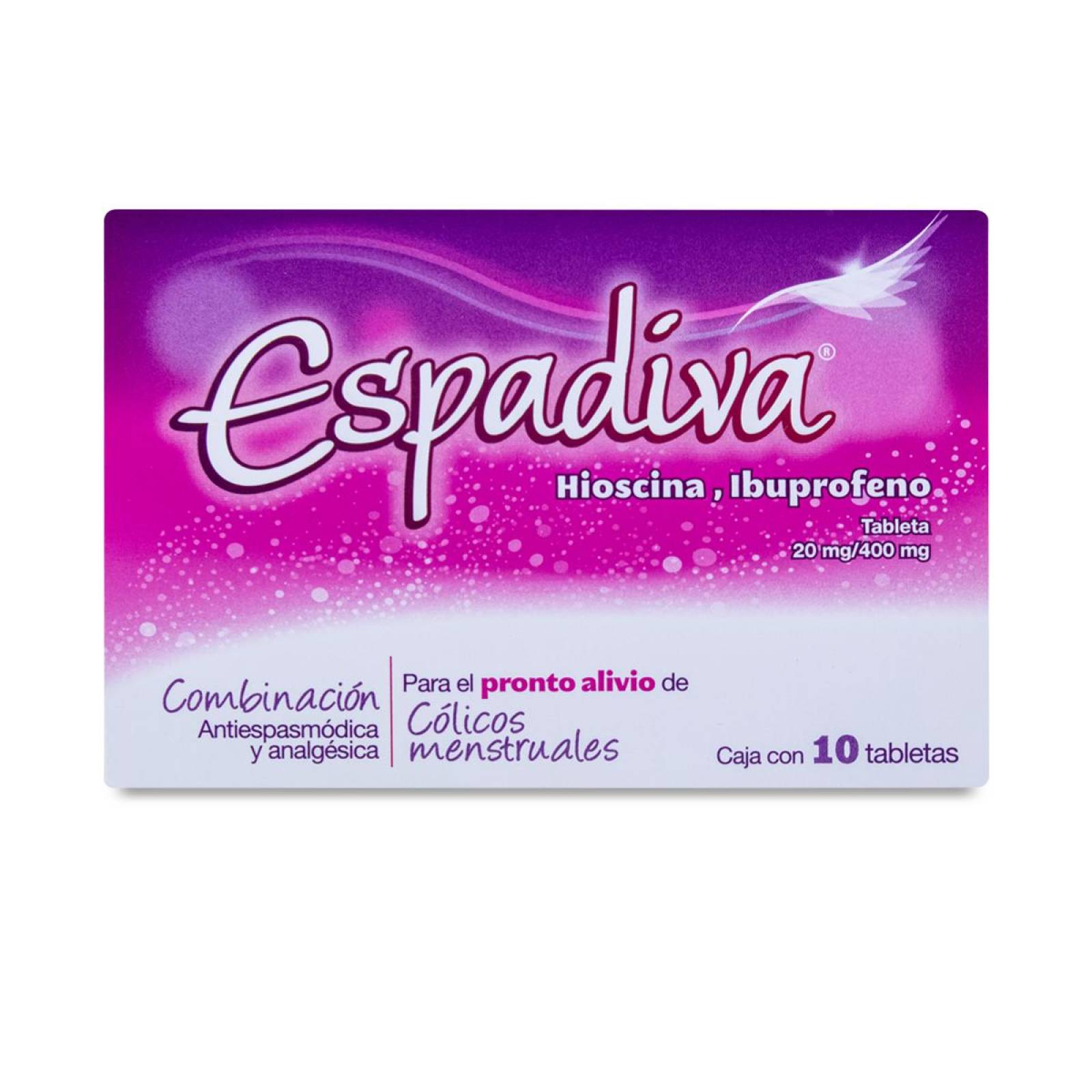 Espadiva Exhibidor Hioscina, Ibuprofeno Caja Con 10 Cajas De 2 Tabs C/U 20/400 Mg