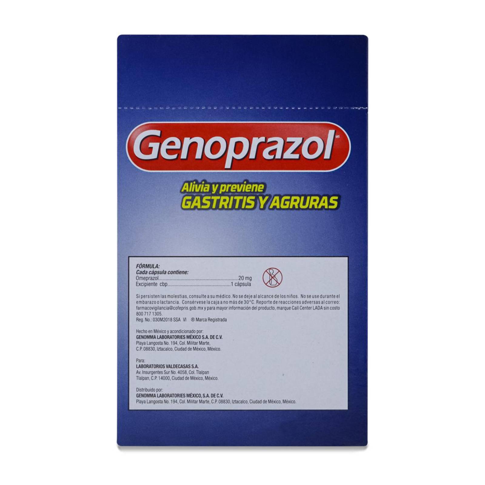 Genoprazol, Dispenser Con 7 Blisters Con 7 Caps C/U, Genomma Lab