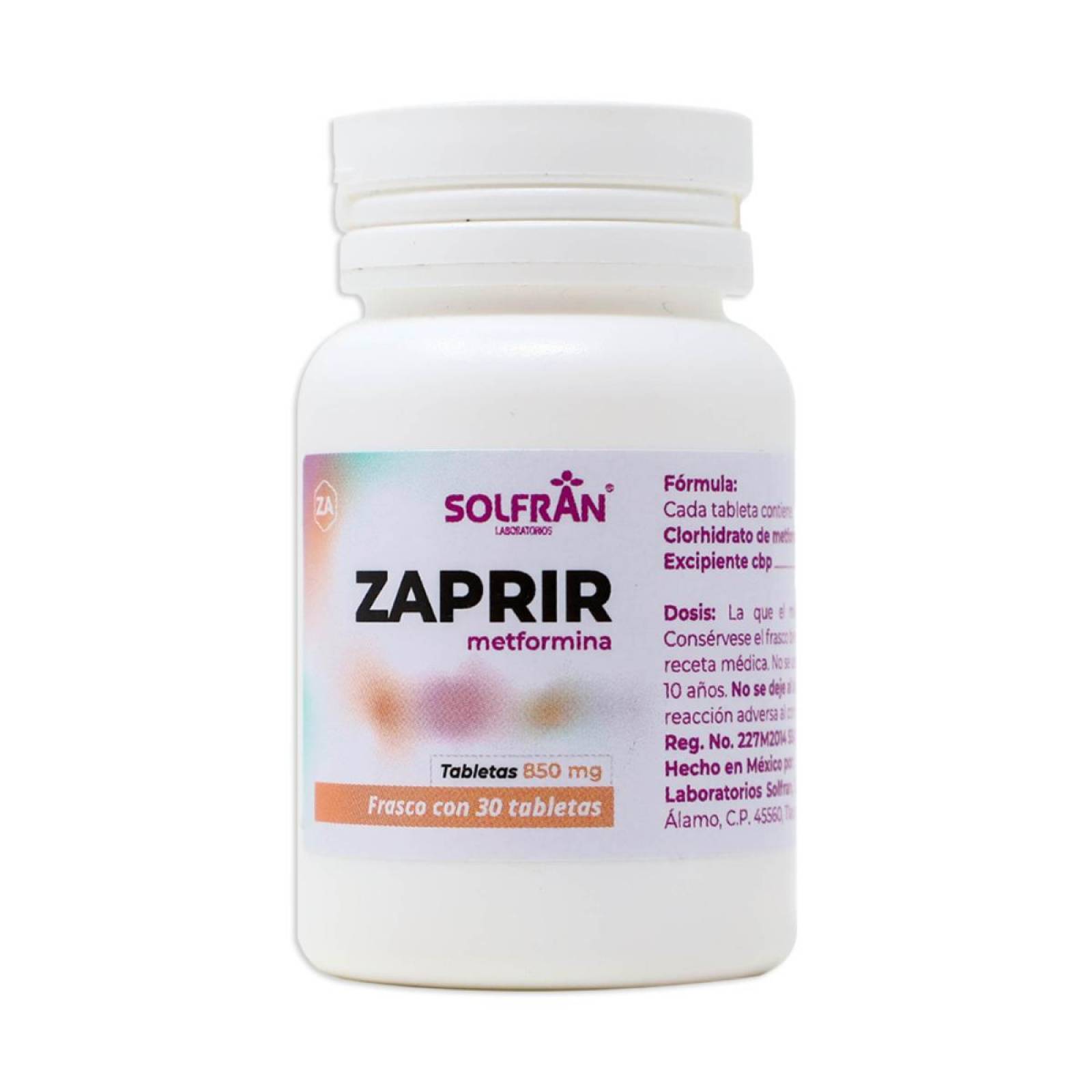 Metformina Solfran Zaprir frasco con 30 tabletas 850mg