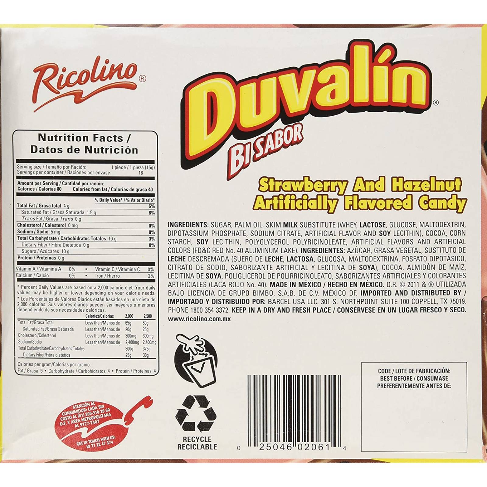 Duvalin Hazelnut & Strawberry caramelo dulce mexicano 18 ct