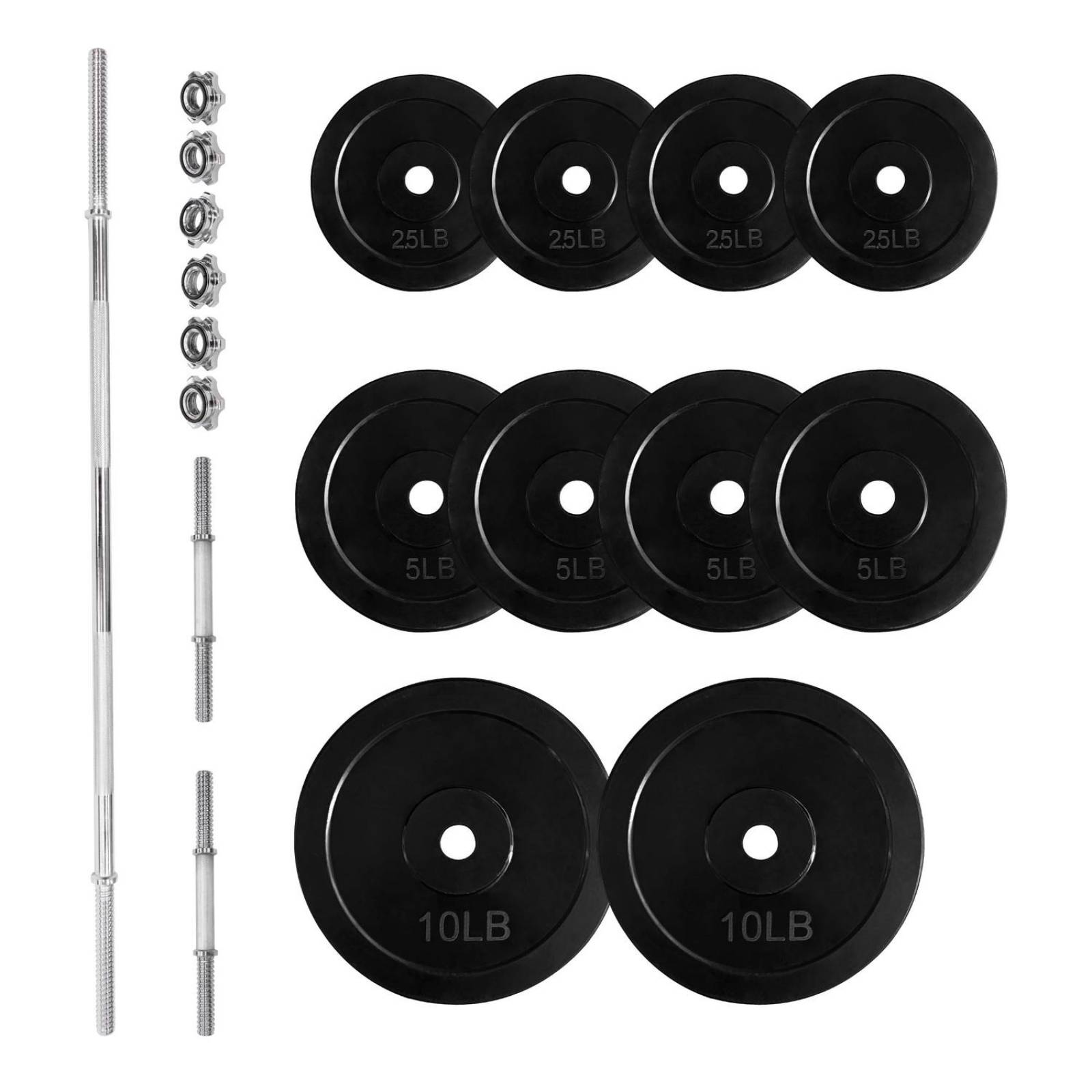 Kit De Pesas Barra Recta Mancuernas 70 Lbs Discos Negro