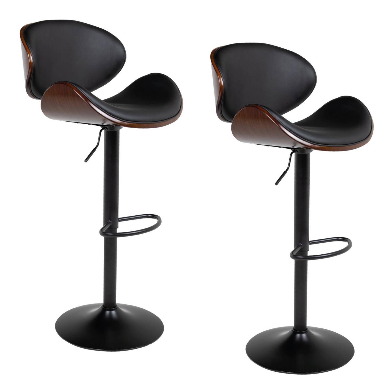 Set 2 Bancos Altos Cocina Barra Ajustable Madera Acolchado Chocolate