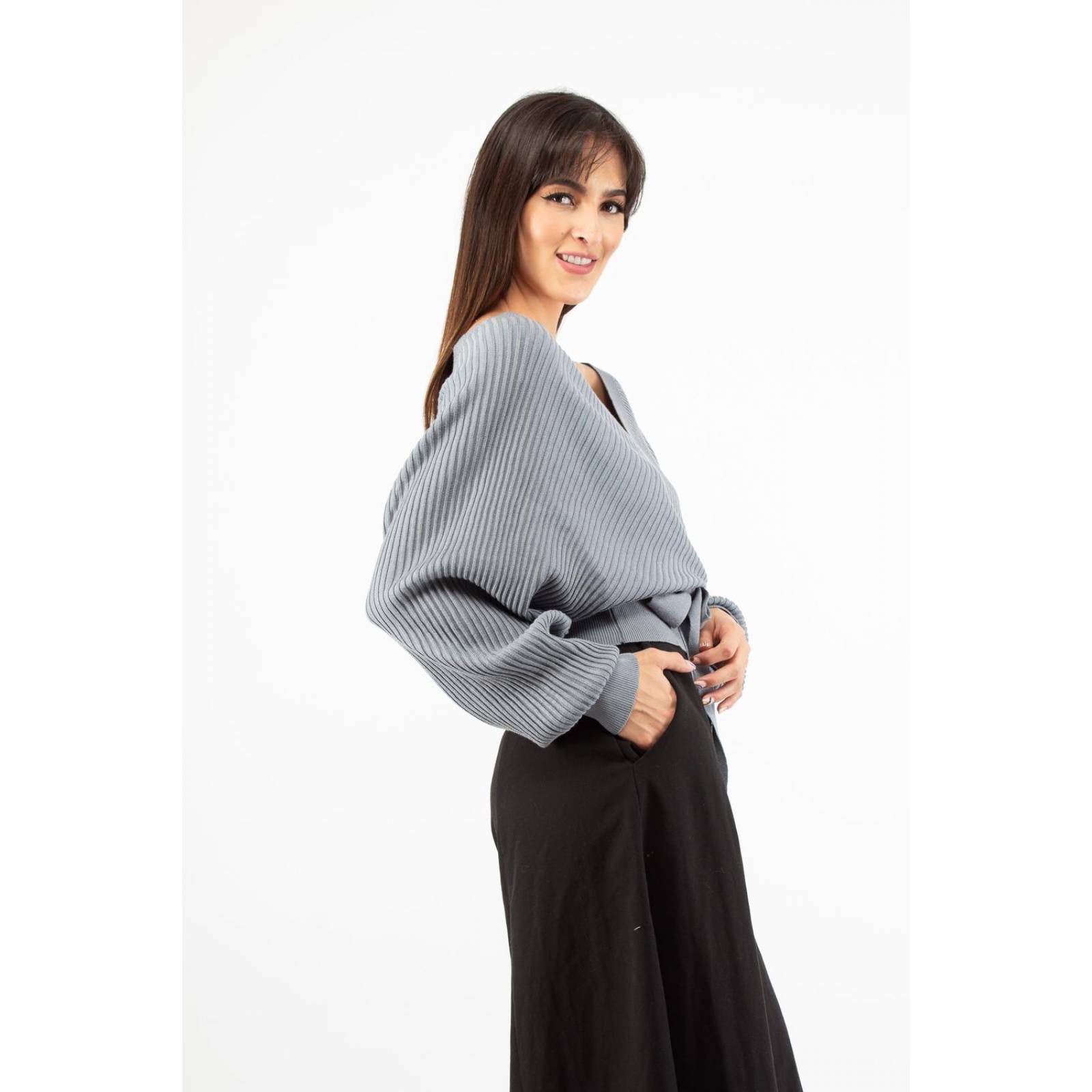 Blusa tejida manga amplia con cinto AMAD para dama