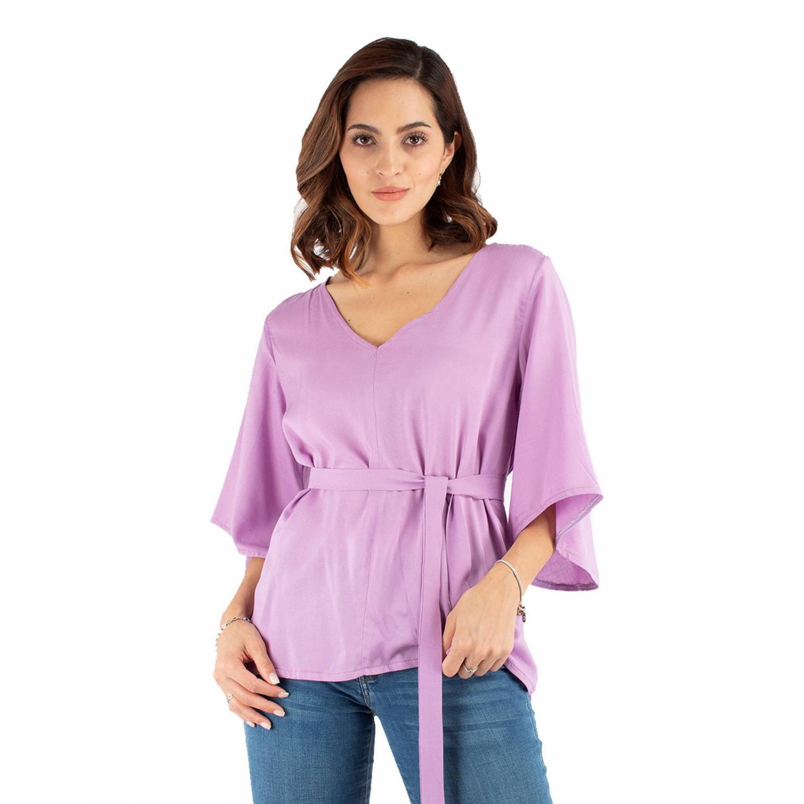 Blusa manga campana con cinto