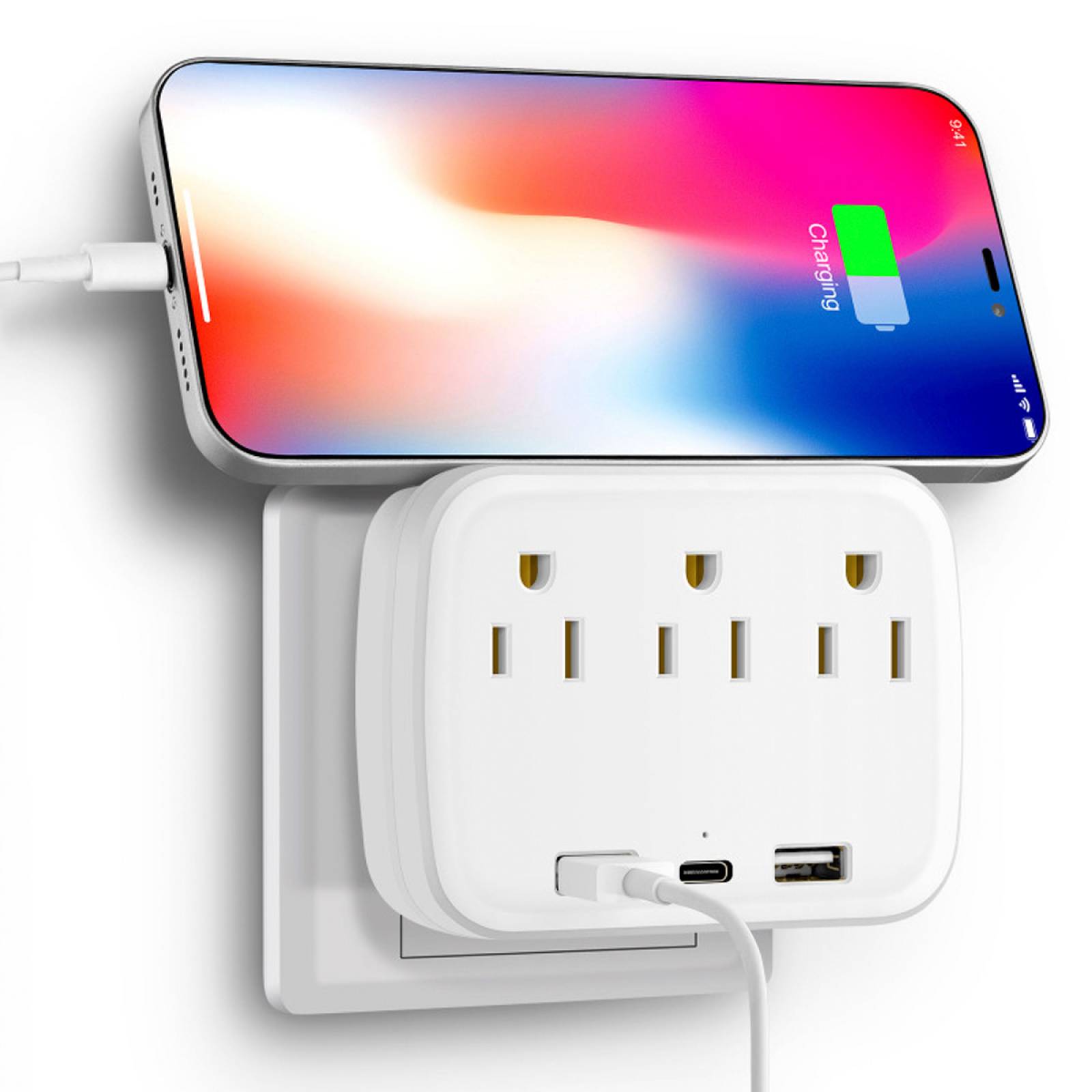 Multicontacto de pared con adaptador de corriente con 3 Salidas AC, USB ...