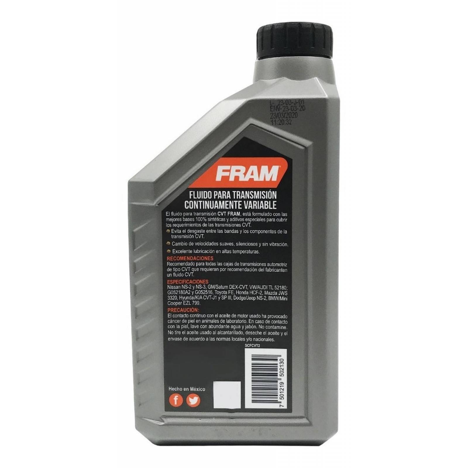Aceite de Transmisión CVT FRAM SCFCVT2 1 Litro