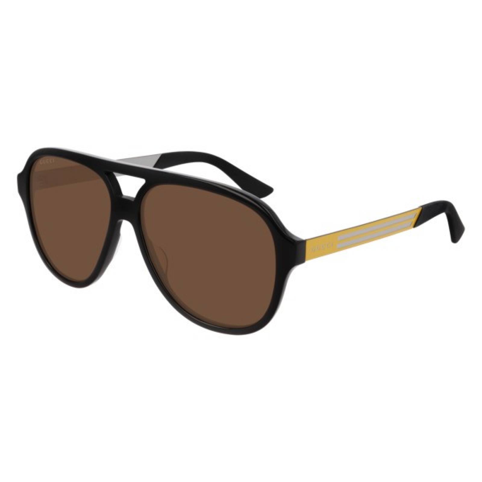Gucci Gg0688S 005 Aviator Metal Cafe Amarillo Negro