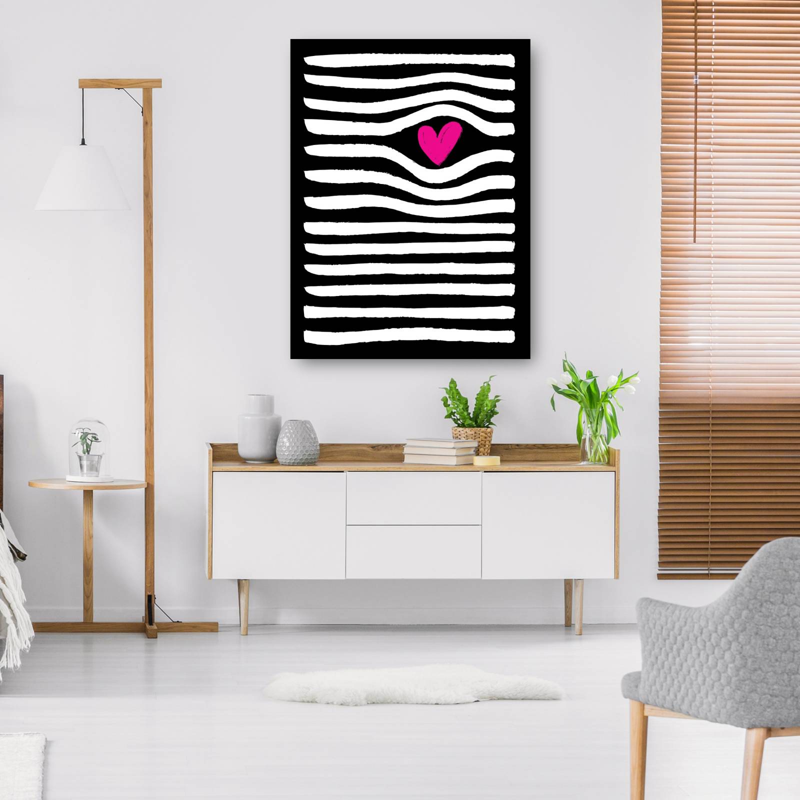 cuadro decorativo - Rayas Blancas Corazon Rosa
